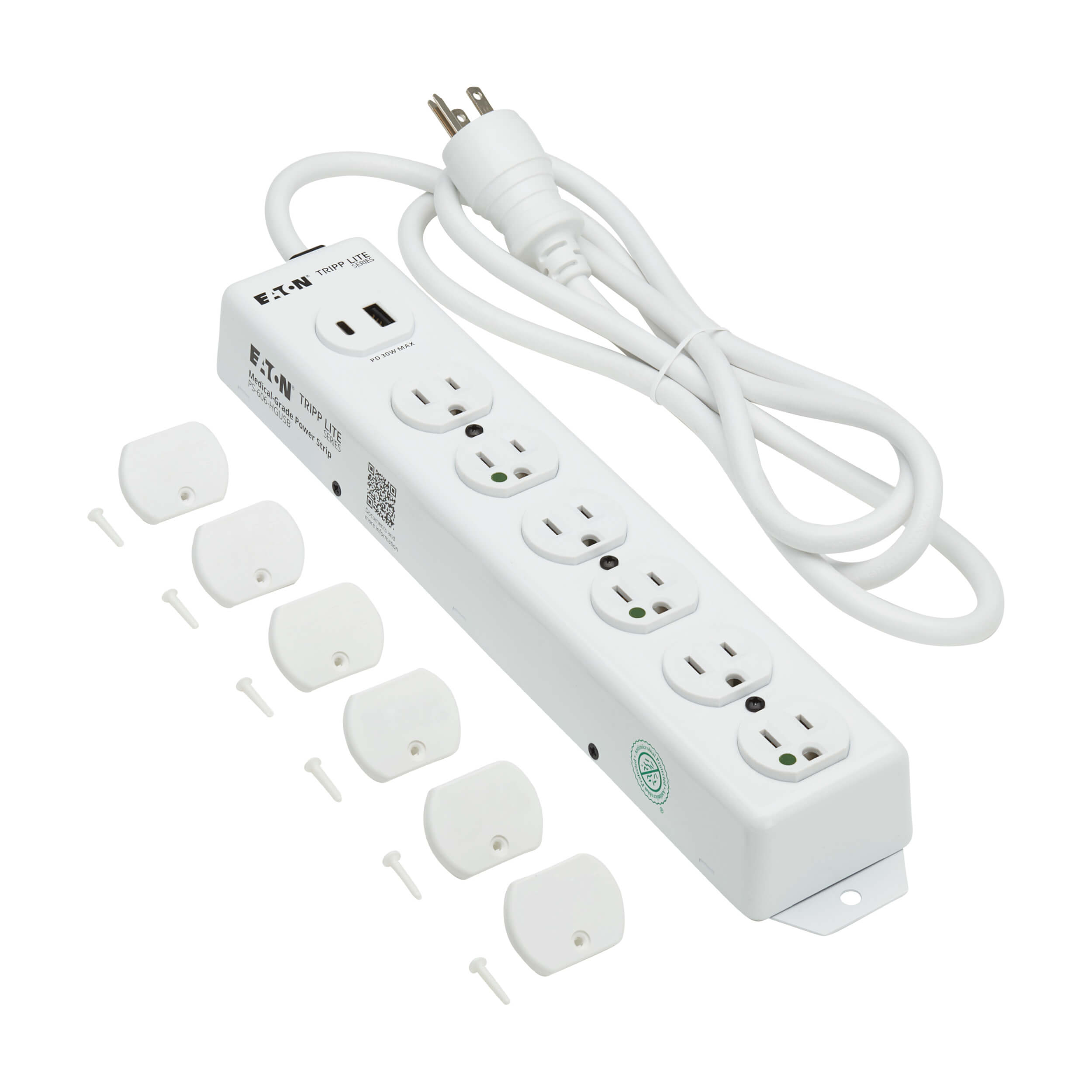 Medical-Grade Power Strip, UL 1363, 6 Outlets, 15ft Cord, USB Charger | Eaton