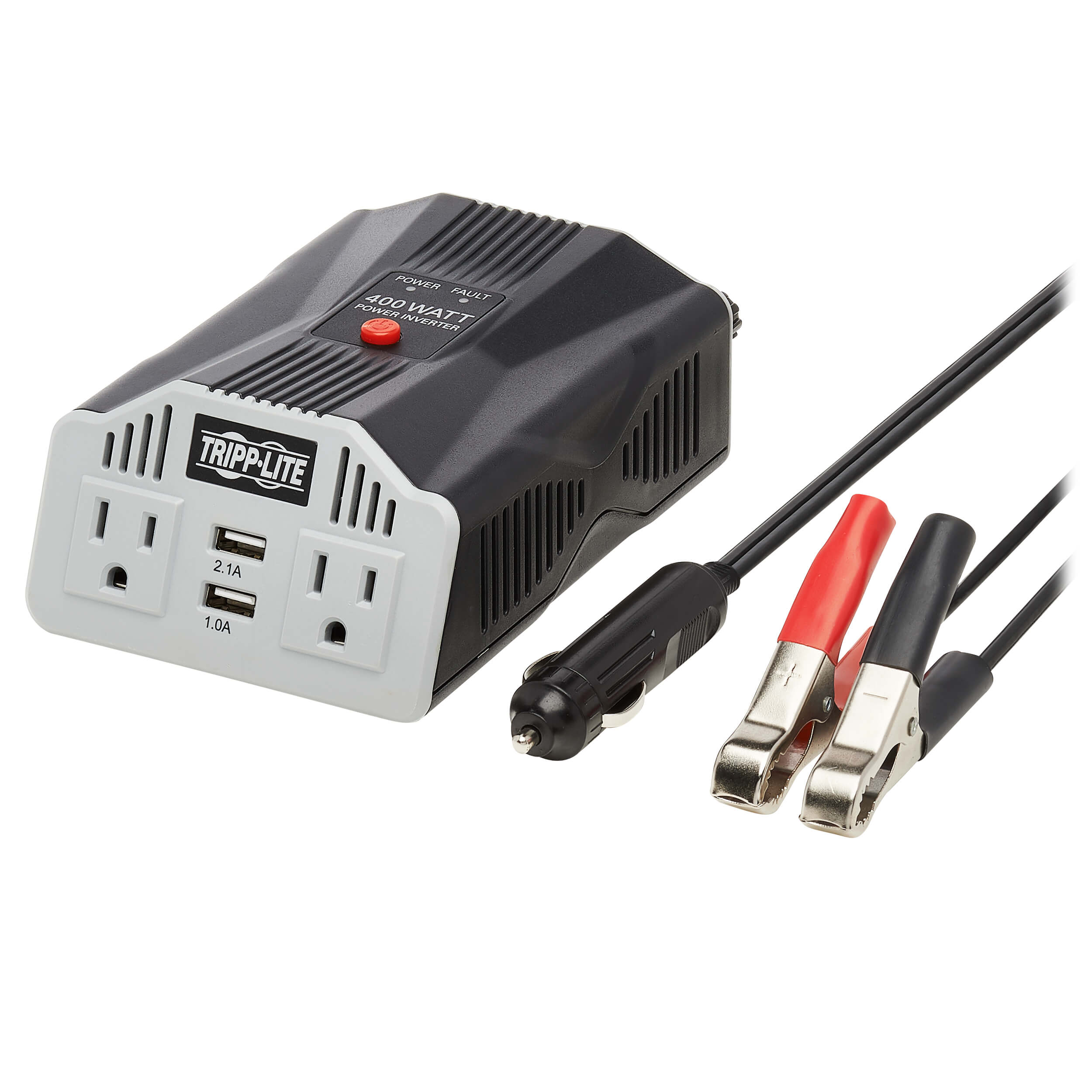 400W Ultra-Compact Car Inverter with 2x AC, 2x USB, 3.1A/Battery Cables ...