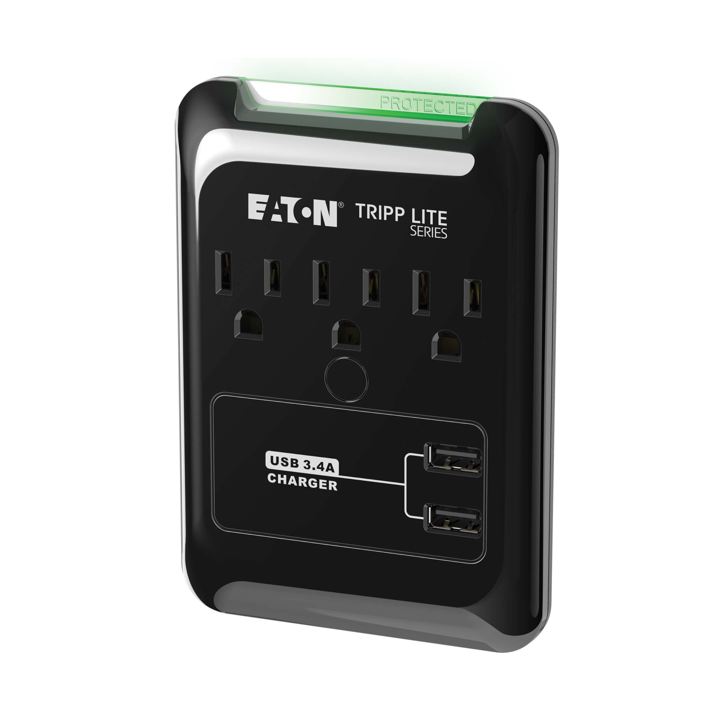 Surge Protector, 3 Outlet, 540 Joules, USB Charger, LED | Eaton