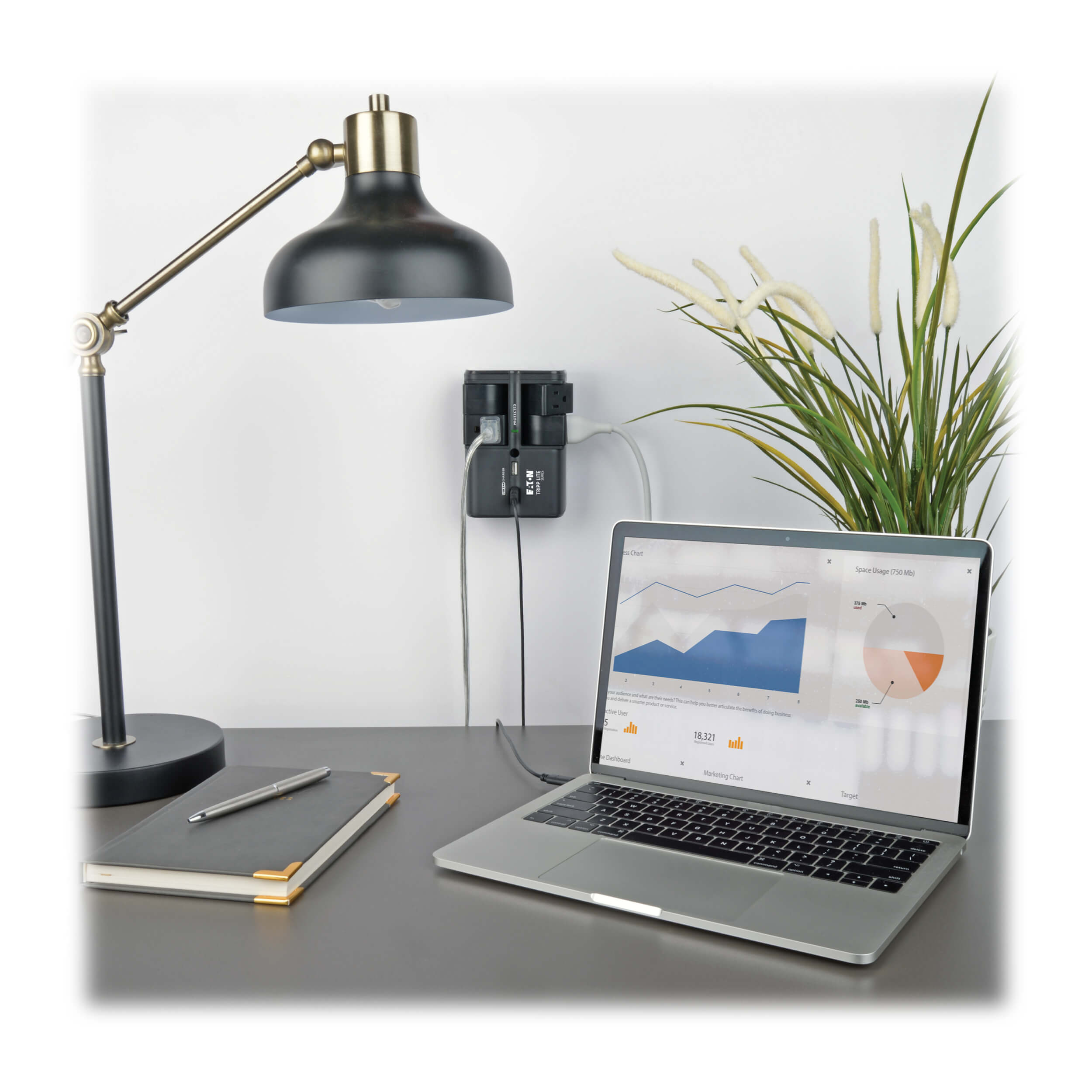 Surge Protector, 4 Rotating Outlets, Direct Plug, 1080 Joules | Eaton