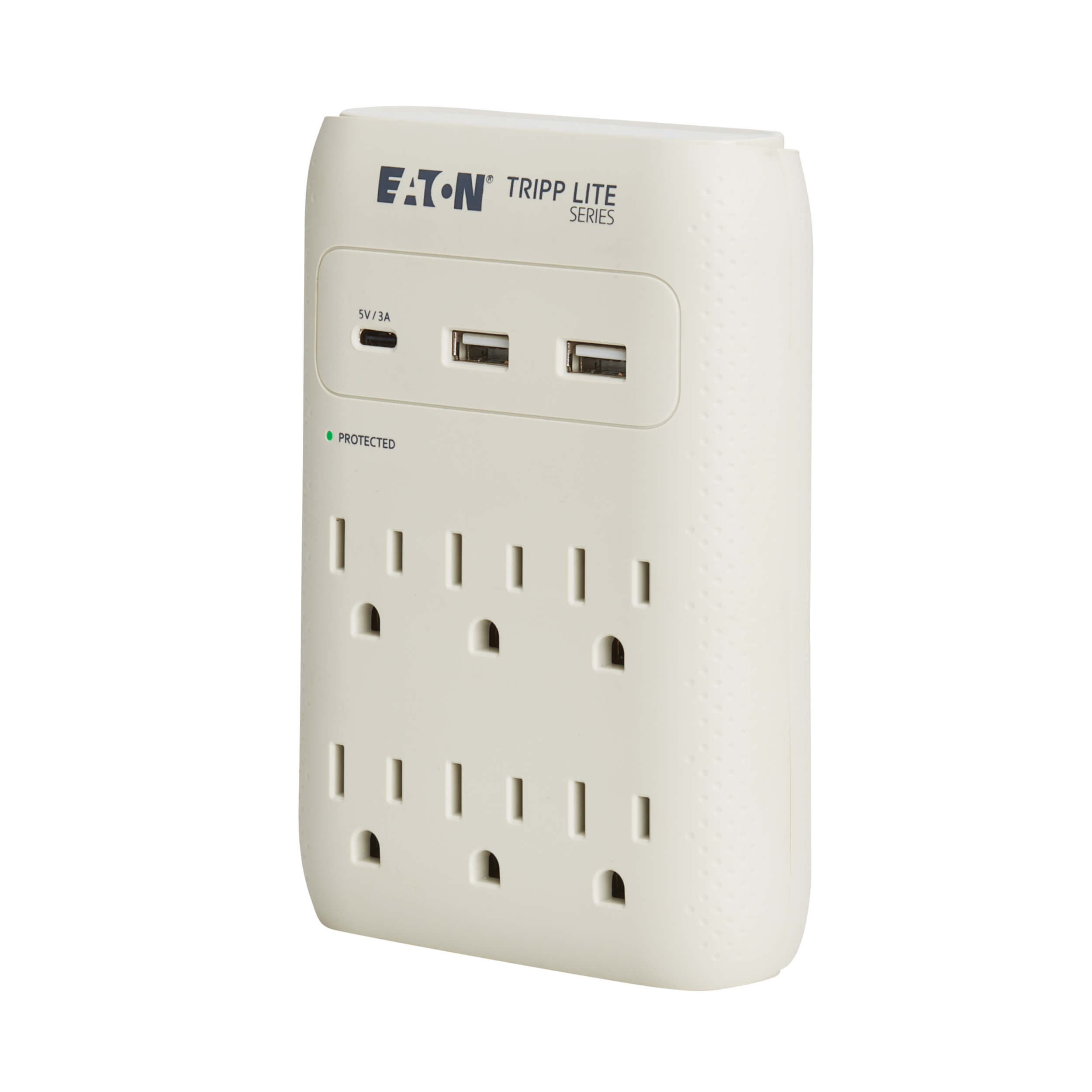 Surge Protector, 6 Outlet, Direct Plug-in, USB, LED, Gray | Eaton