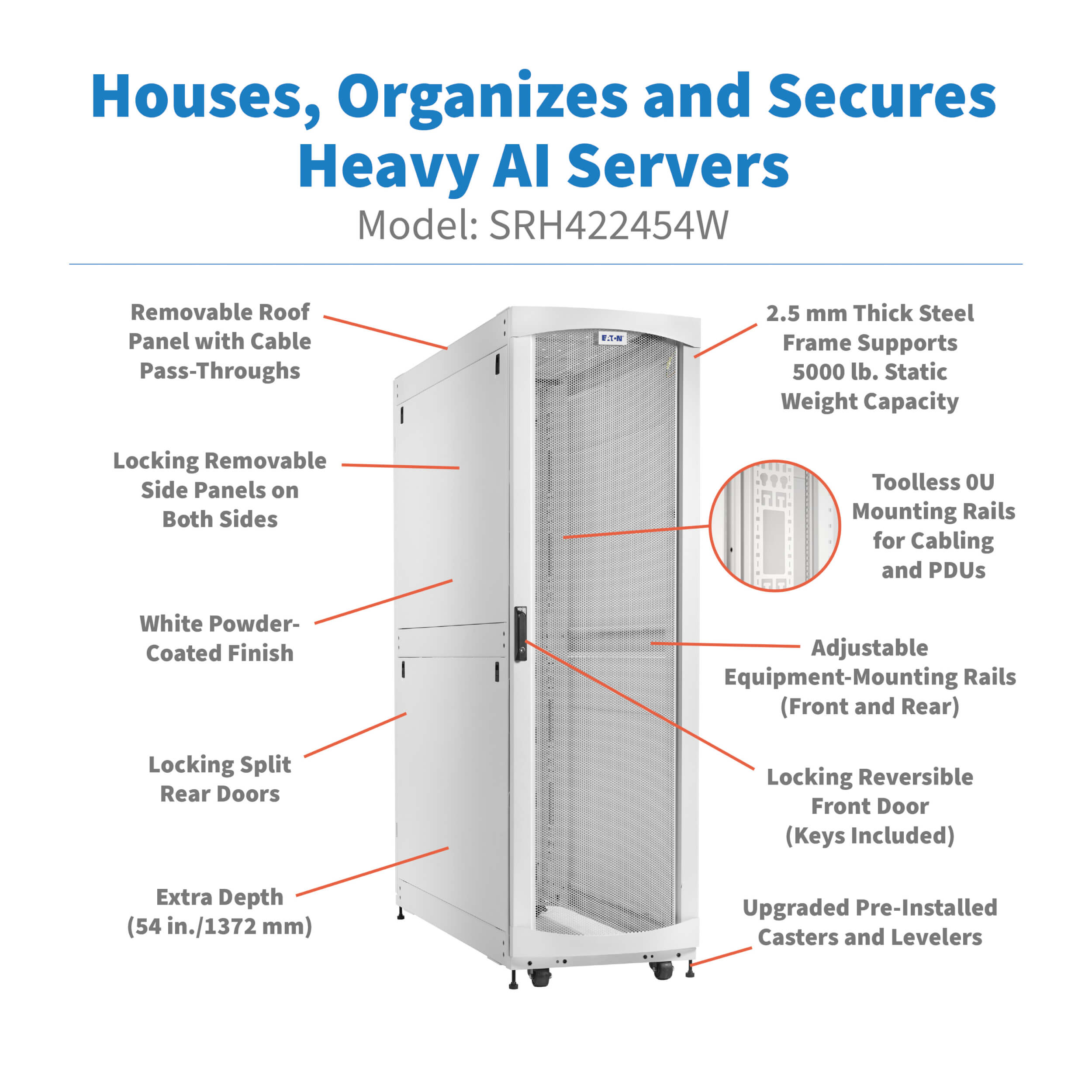 42U Heavy-Duty Extra Deep AI Server Rack Enclosure, White | Eaton