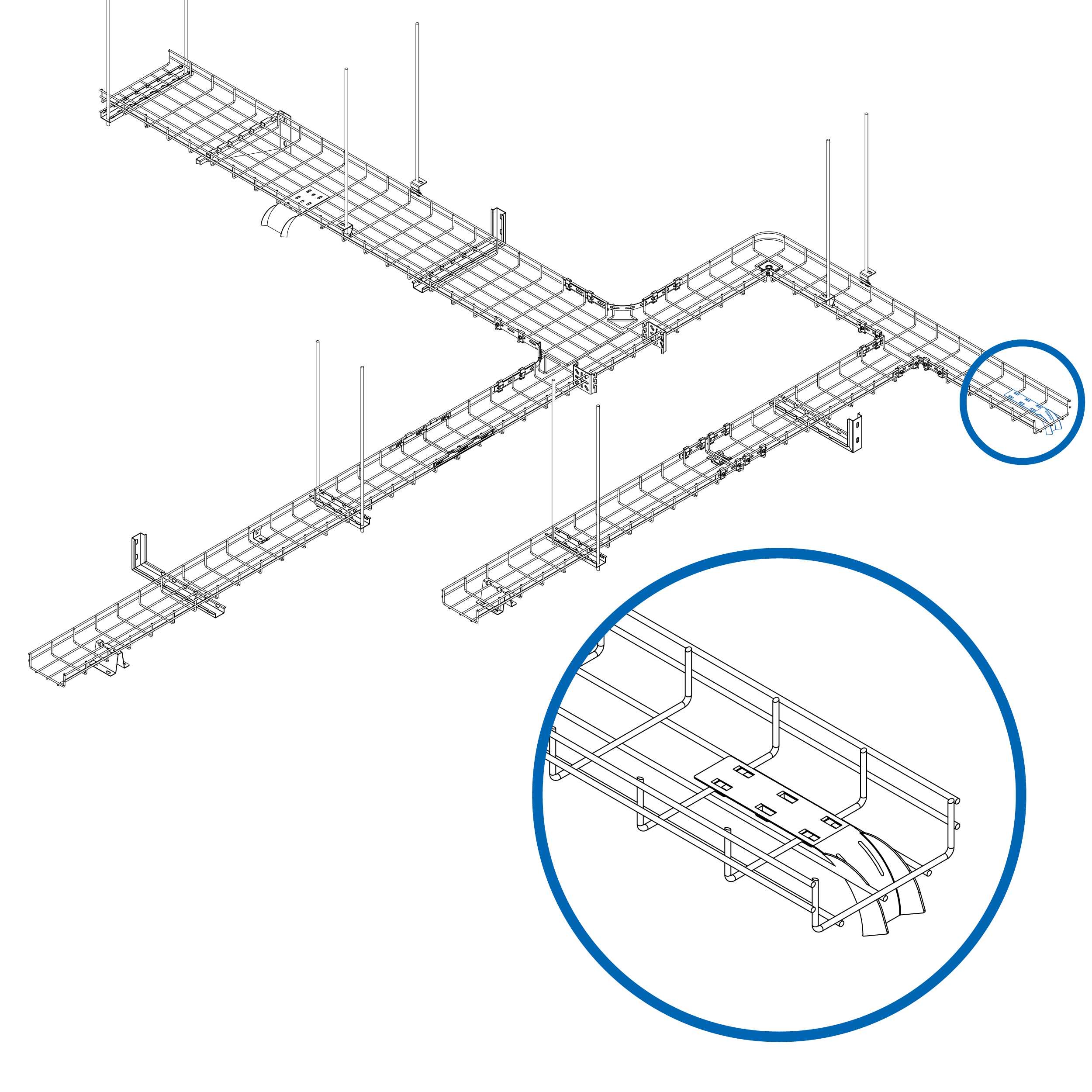 Cable Exit Clip/Dropout Waterfall for Wire Mesh Cable Trays, 45 mm Wide ...