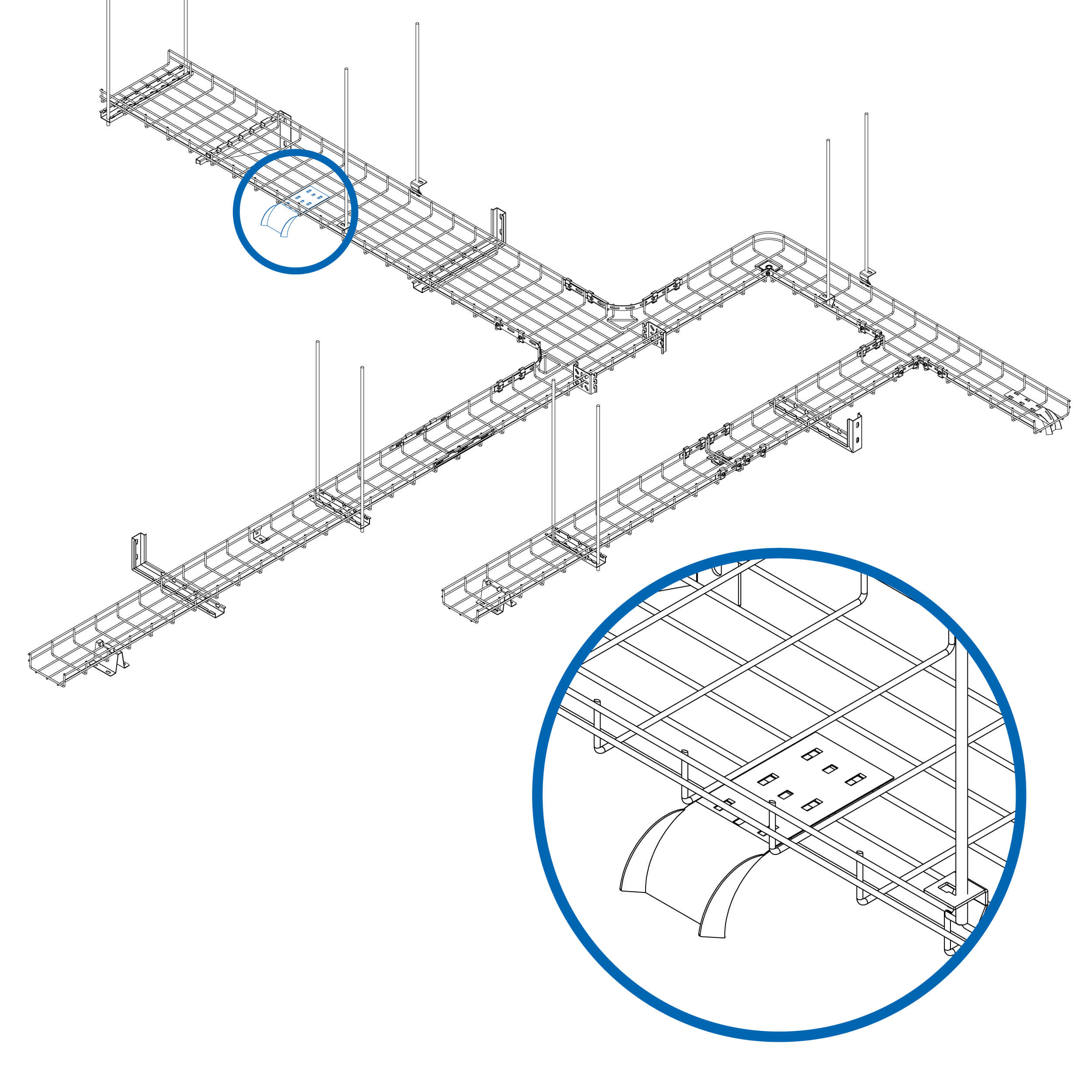 Cable Exit Clip/Dropout Waterfall for Wire Mesh Cable Trays, 90 mm Wide ...