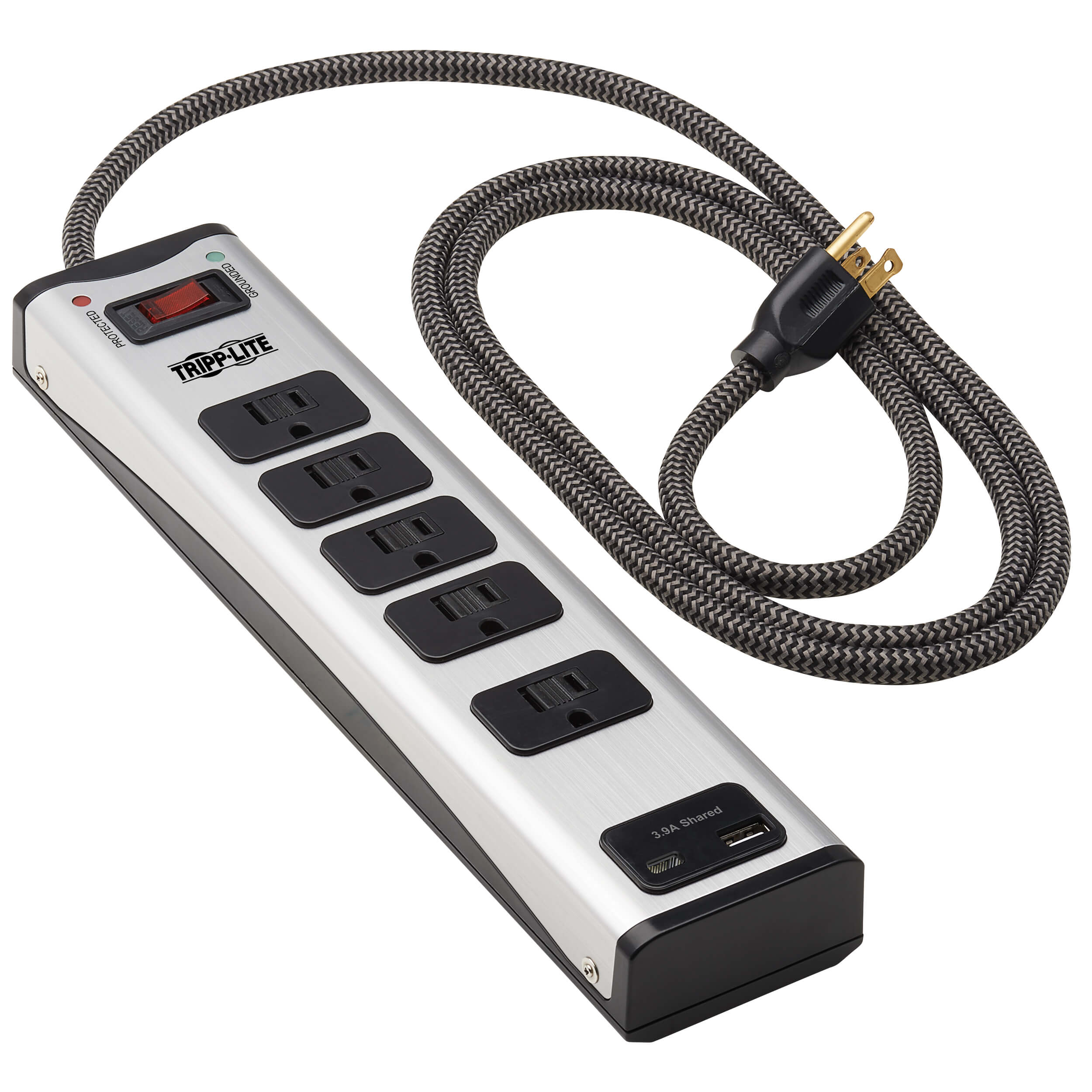 Surge Protector, 5 Outlet Metal, 2 USB Ports, 6-ft Cord | Eaton