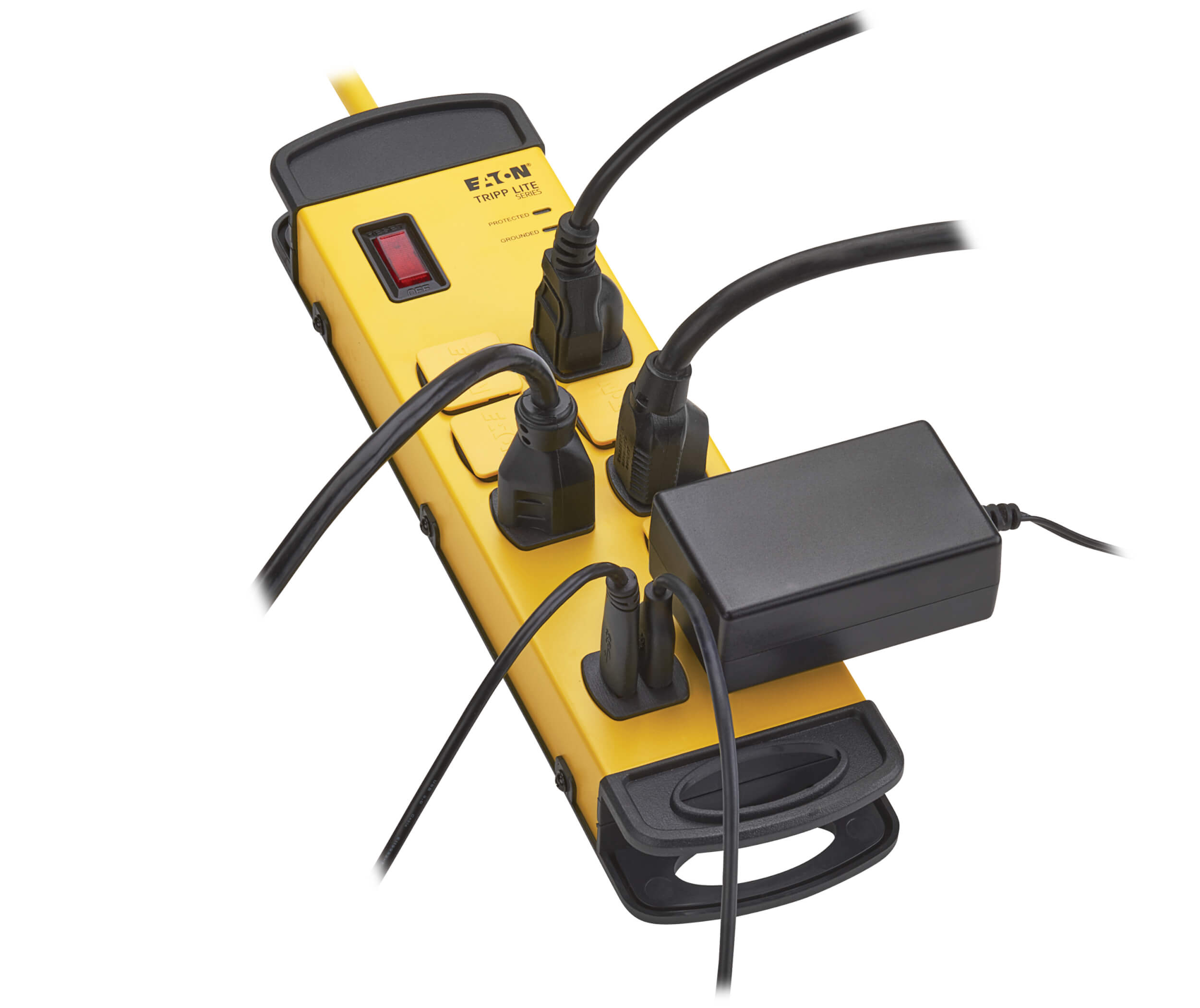 Safety Surge Protector, 8 Outlet, Hang Holes, 25ft Cord, 2 USB-A | Eaton