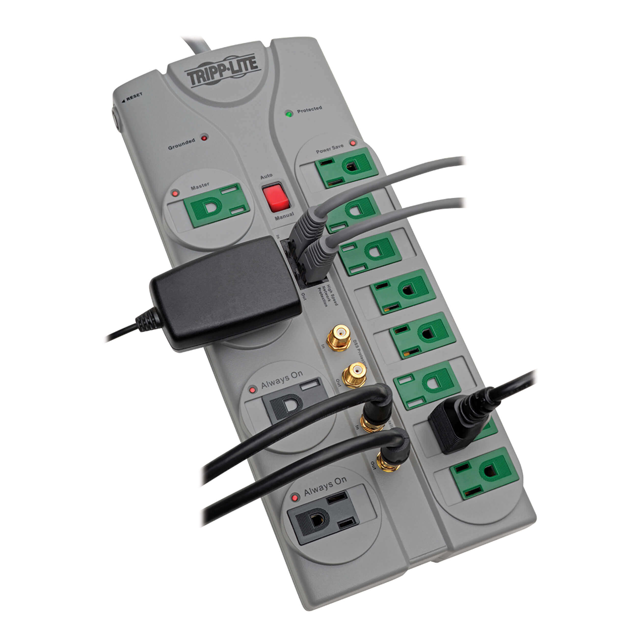 12 Outlet Surge Protector, 10-ft Cord, 8 Transformer Outlet | Eaton