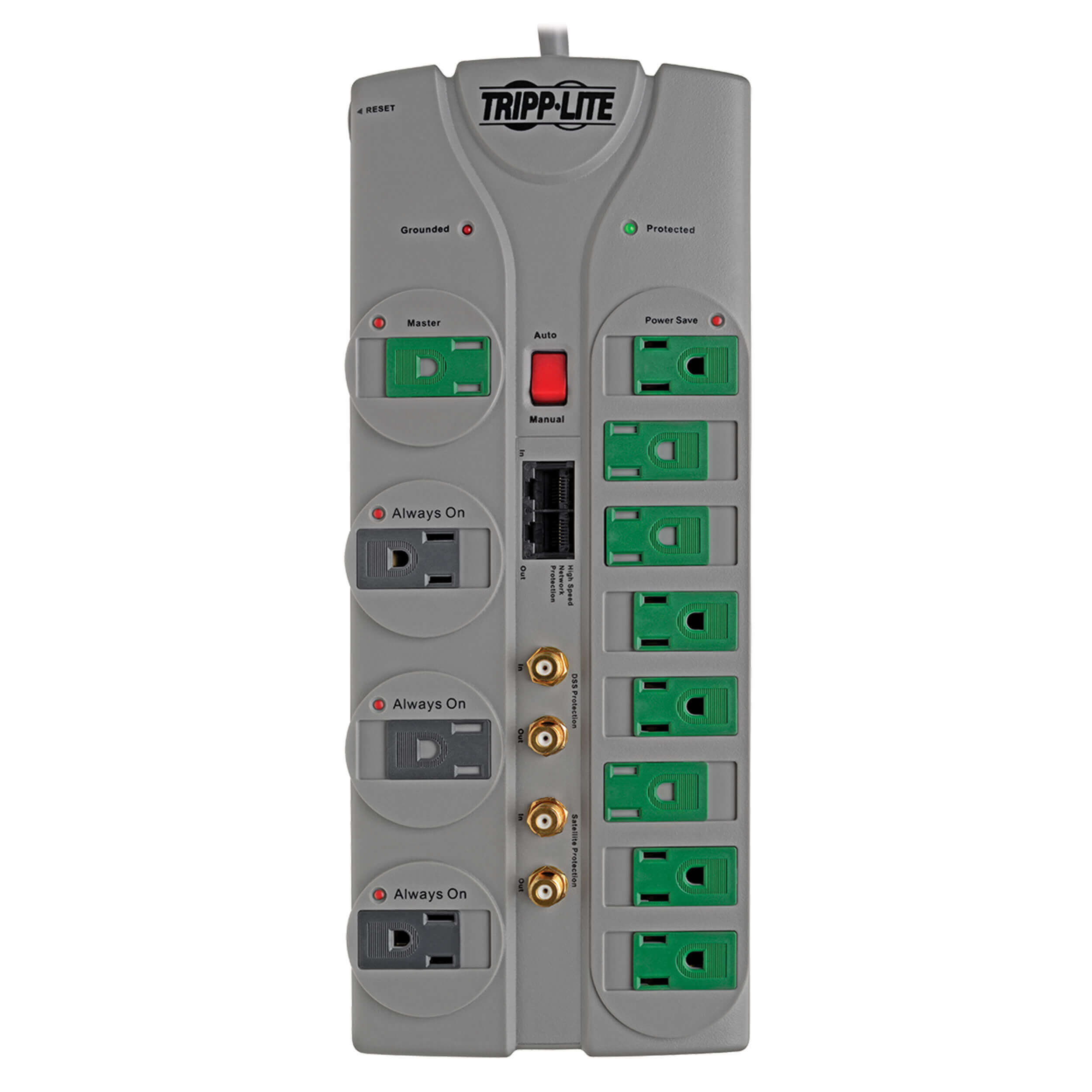 12 Outlet Surge Protector, 10-ft Cord, 8 Transformer Outlet | Eaton