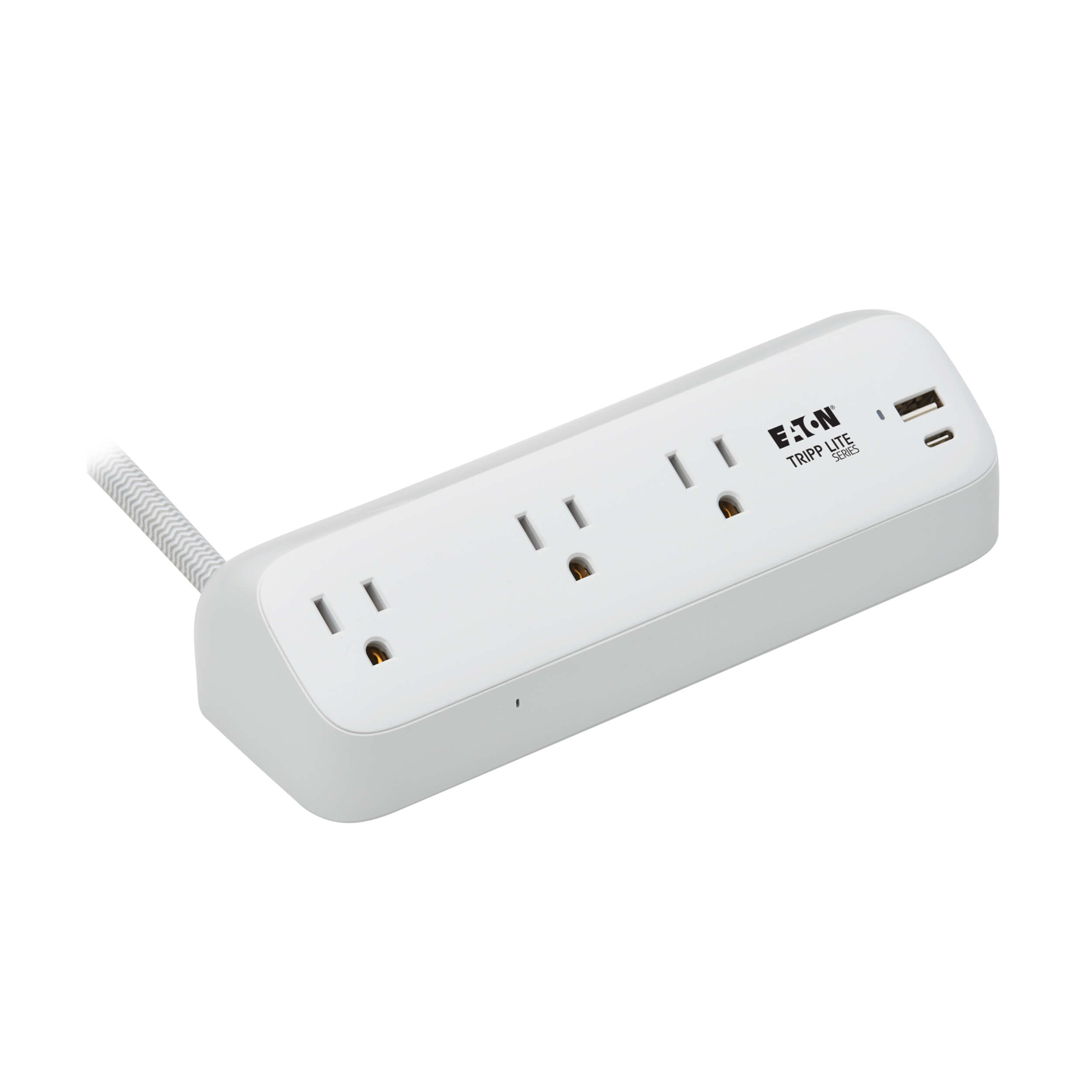 Desk Clamp Surge Protector, 3 Outlet, 2 USB Ports, 8ft Cord, White | Eaton