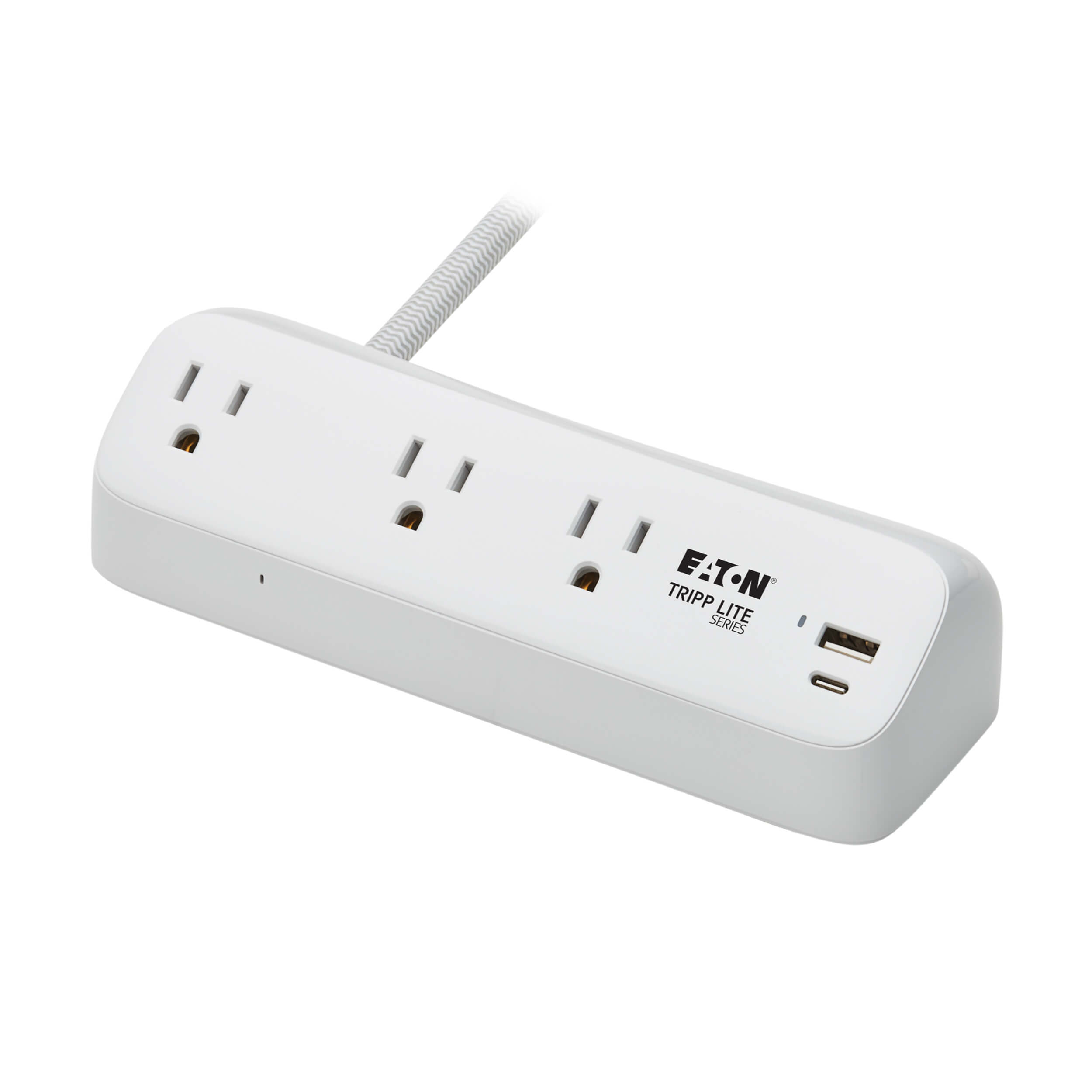 Desk Clamp Surge Protector, 3 Outlet, 2 USB Ports, 8ft Cord, White | Eaton