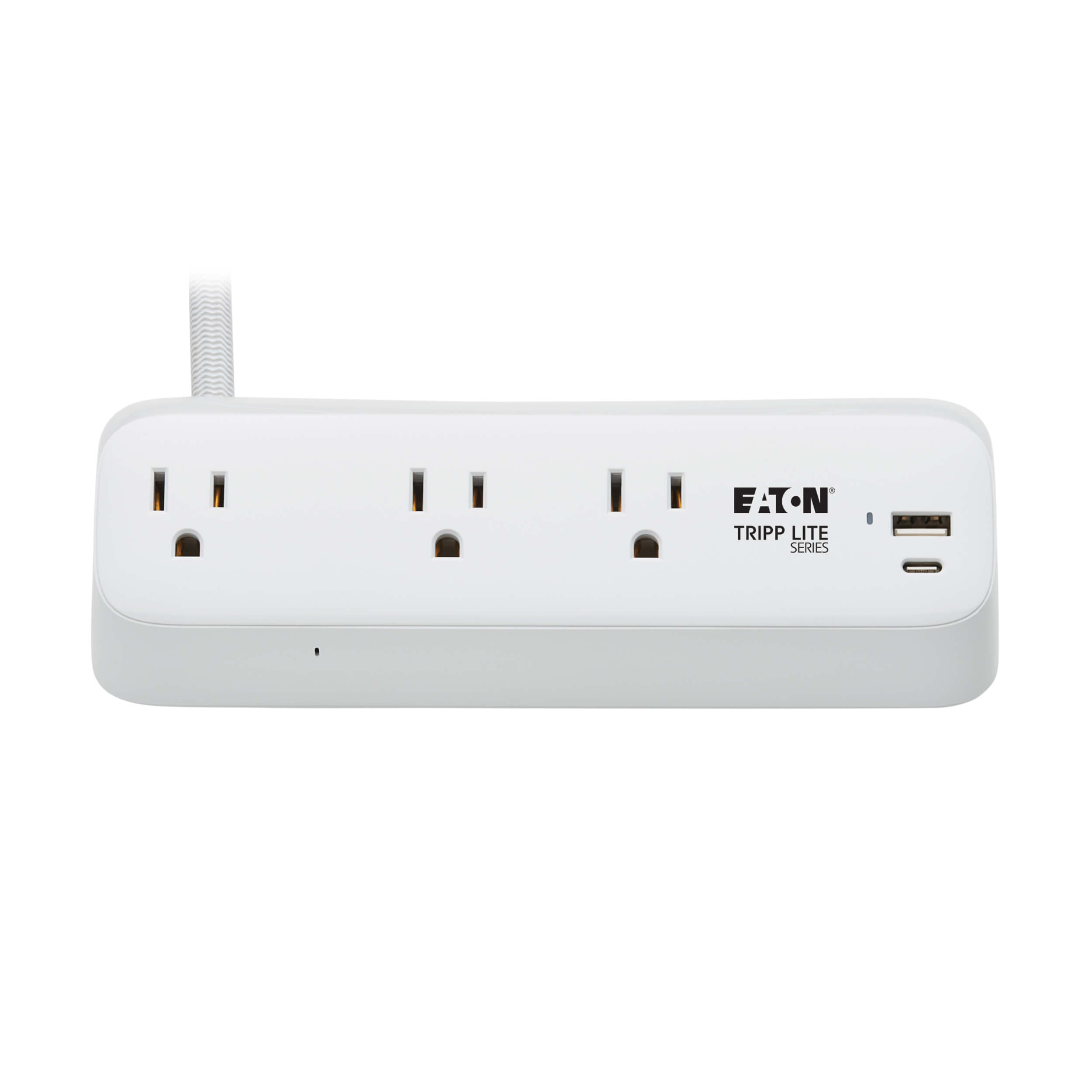 Desk Clamp Surge Protector, 3 Outlet, 2 USB Ports, 8ft Cord, White | Eaton