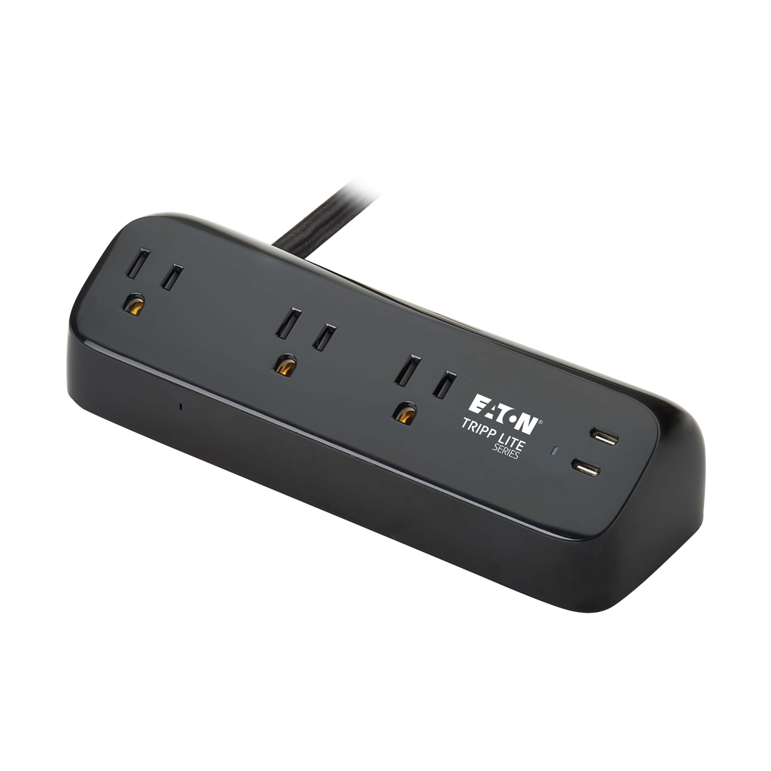 Desk Clamp Surge Protector, 3 Outlet, 2 USB Ports, 10ft Cord, Black | Eaton