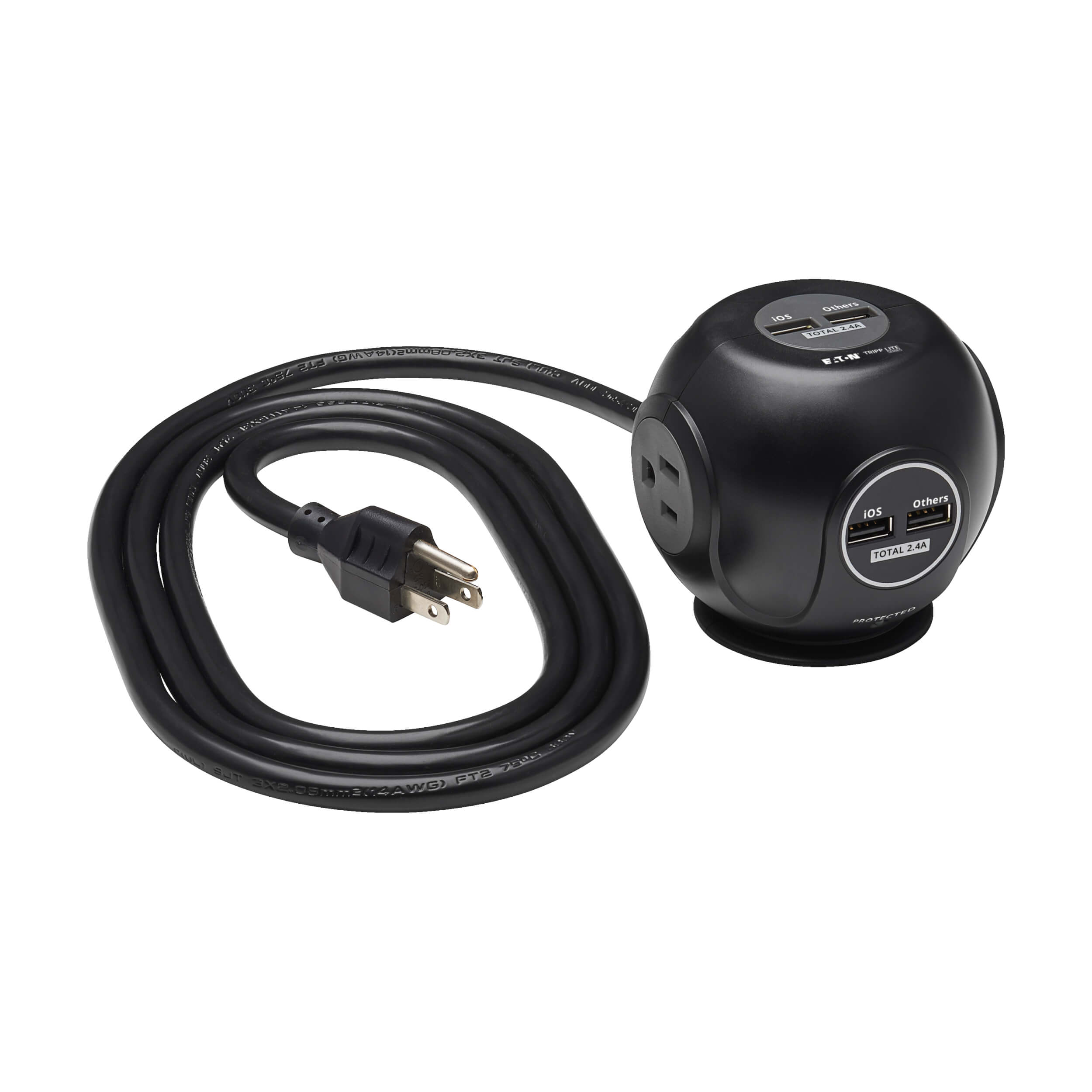 Spherical Surge Protector, 3 Outlets, 4 USB-A Charging Ports | Eaton