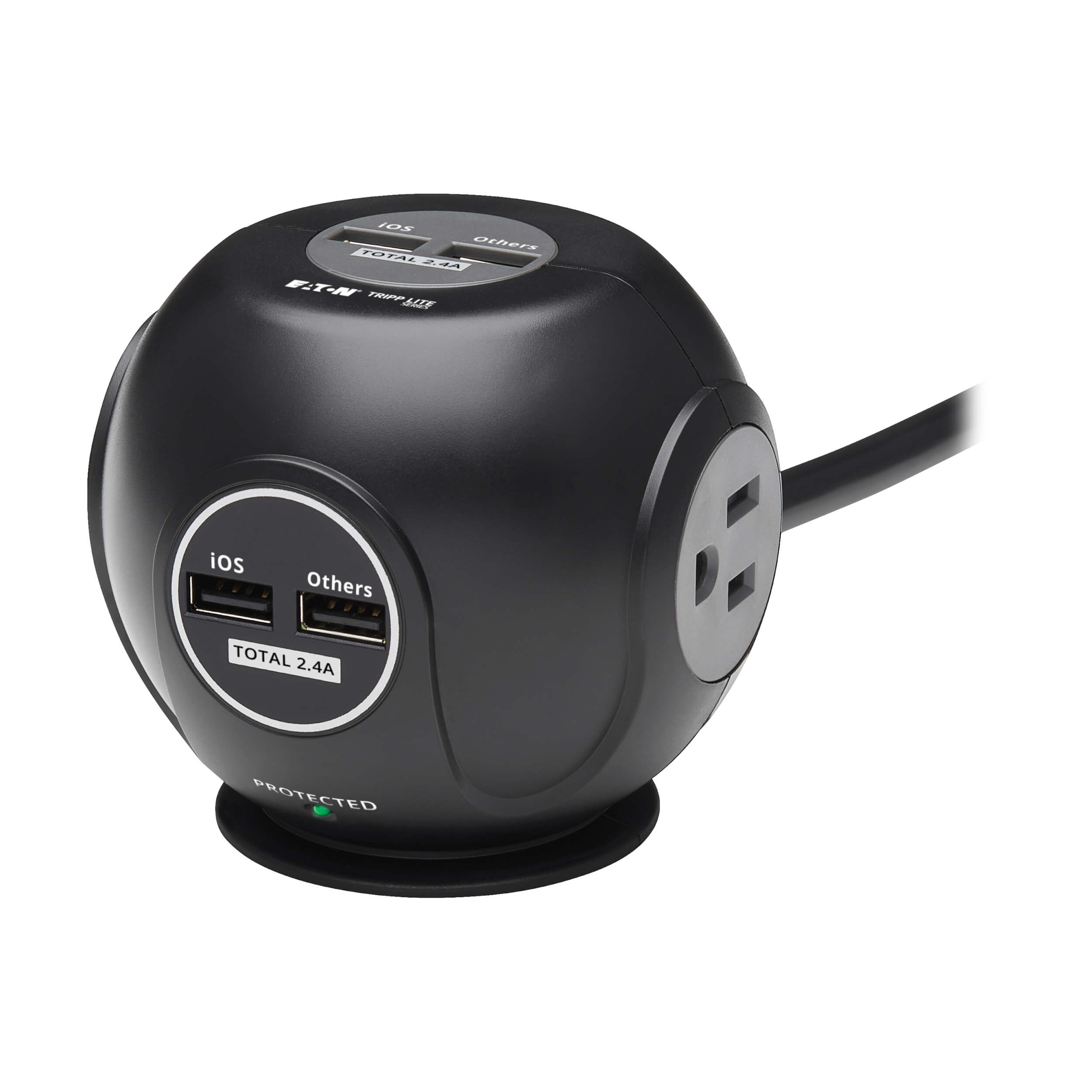 Spherical Surge Protector, 3 Outlets, 4 USB-A Charging Ports | Eaton