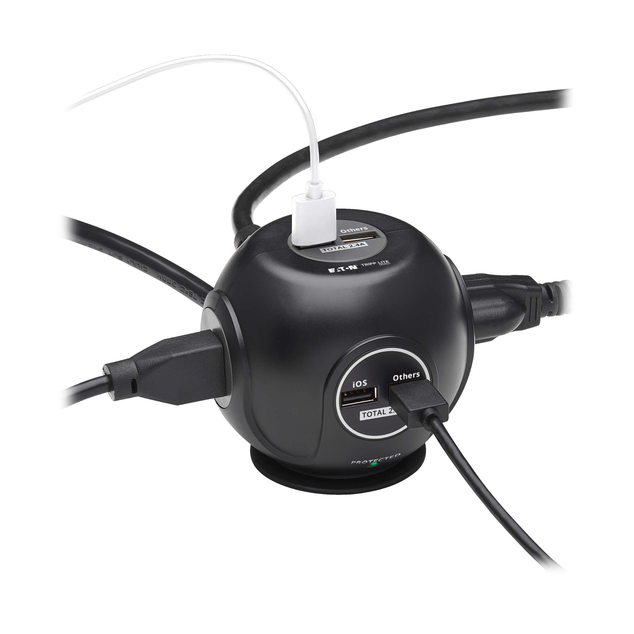 Spherical Surge Protector, 3 Outlets, 4 USB-A Charging Ports | Eaton