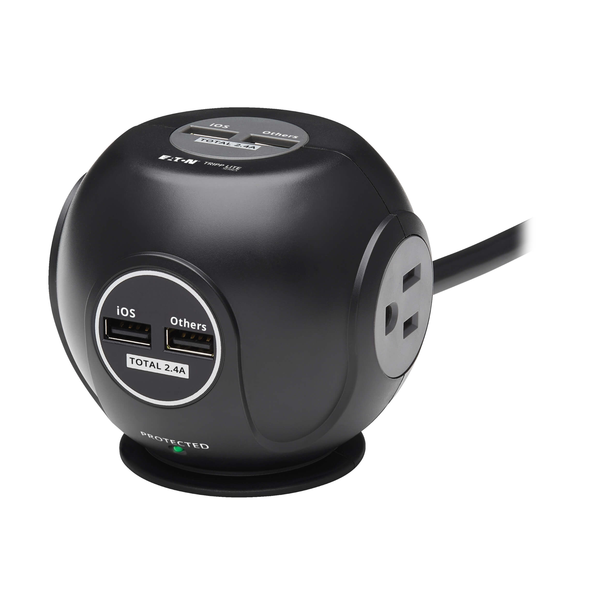 Spherical Surge Protector, 3 Outlets, 4 USB-A Charging Ports | Eaton