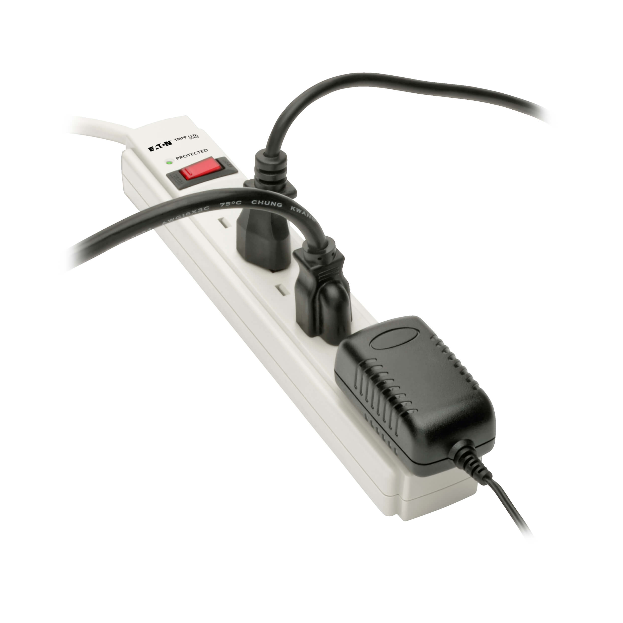 Surge Protector, 6 Outlet, 900 Joules, 6-ft Cord, LED, Gray | Eaton