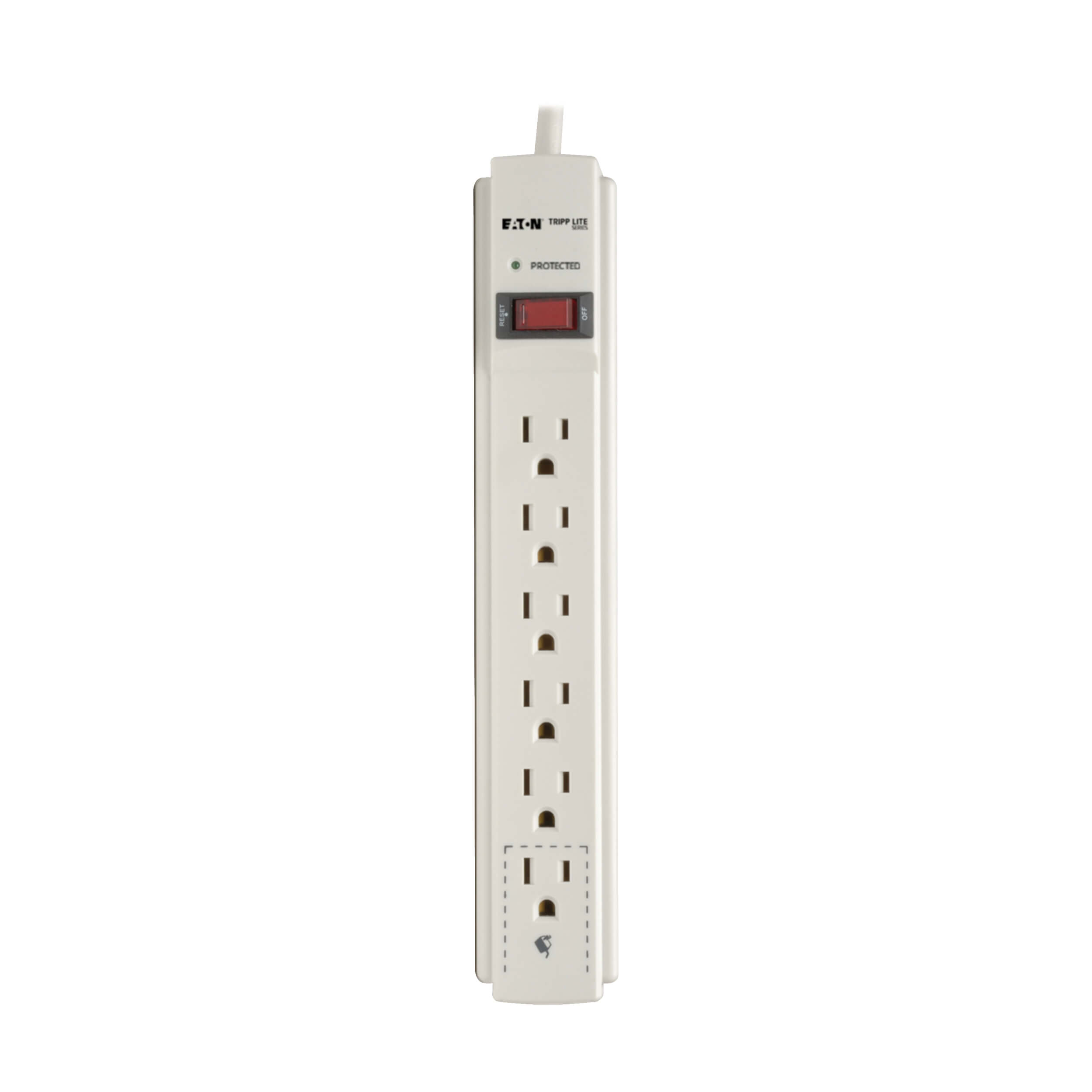 Surge Protector, 6 Outlet, 900 Joules, 6-ft Cord, LED, Gray | Eaton
