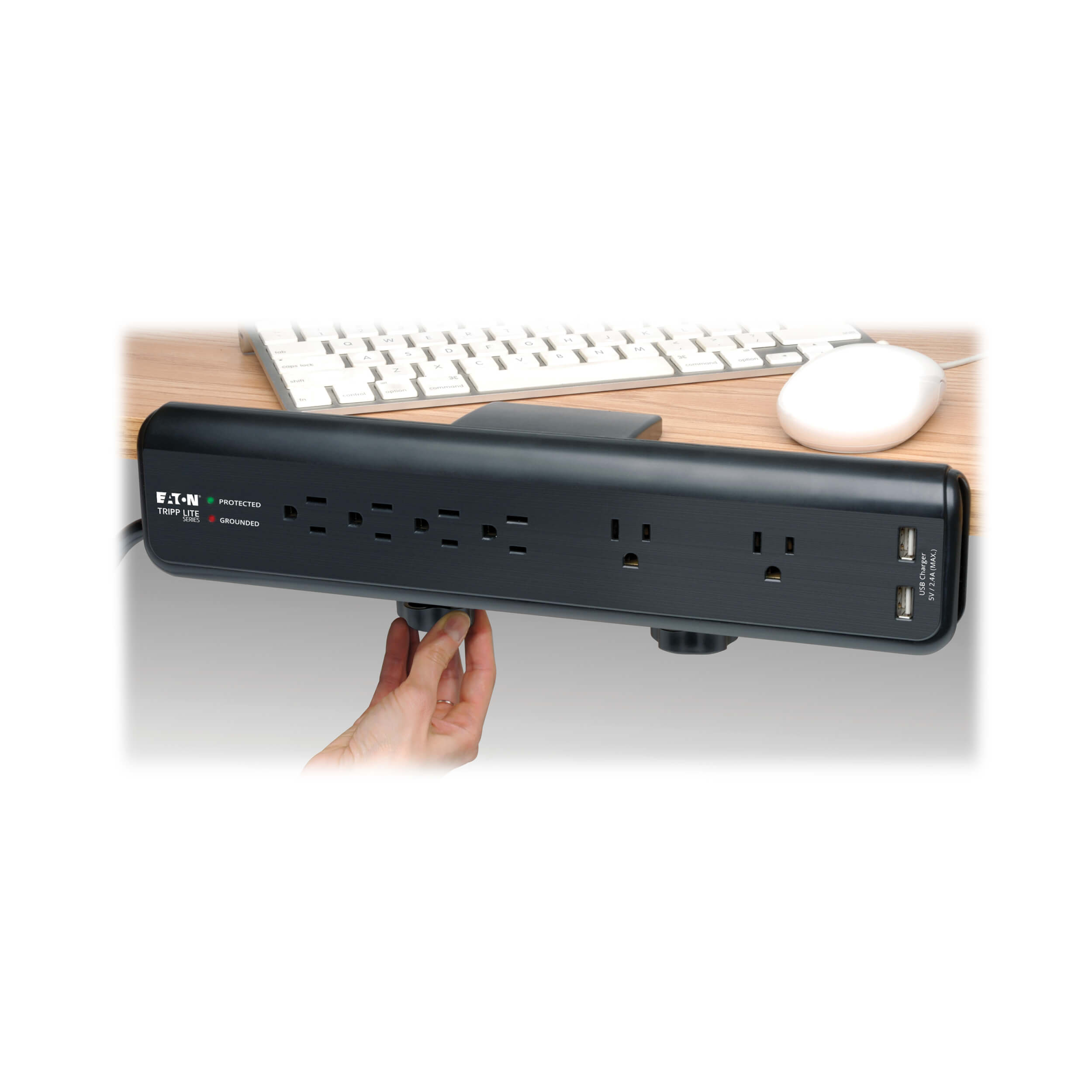 Surge Protector, Clamp Mount, 6 Outlet, 2100 Joules, 2 USB | Eaton