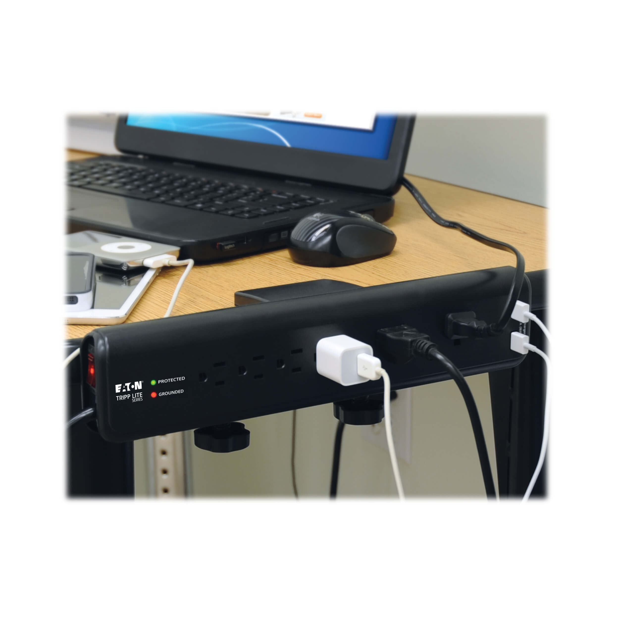 Surge Protector, Clamp Mount, 6 Outlet, 2100 Joules, 2 USB | Eaton