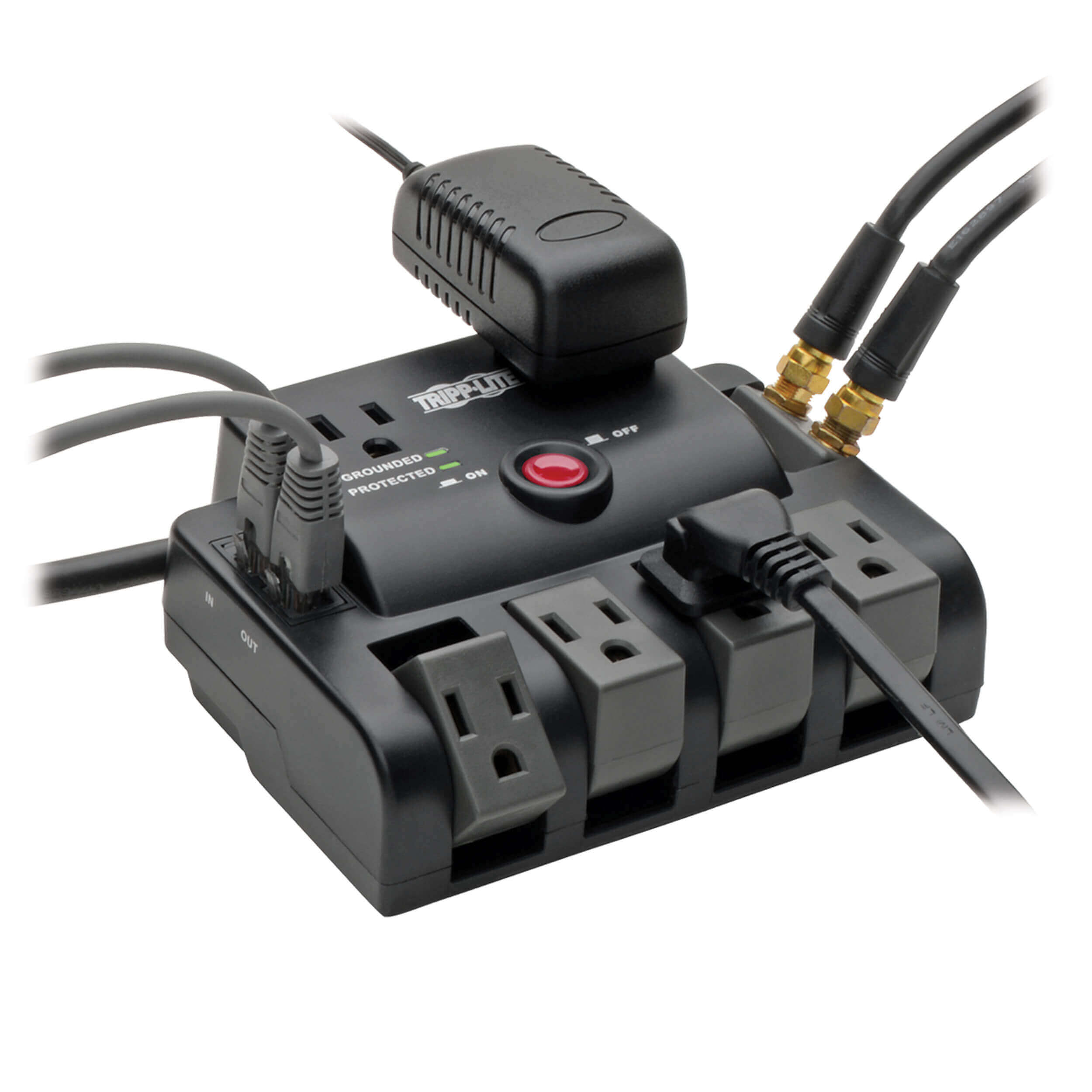 Surge Protector, 6 Outlet, 4 Rotating, 1440 Joules, Coax | Eaton