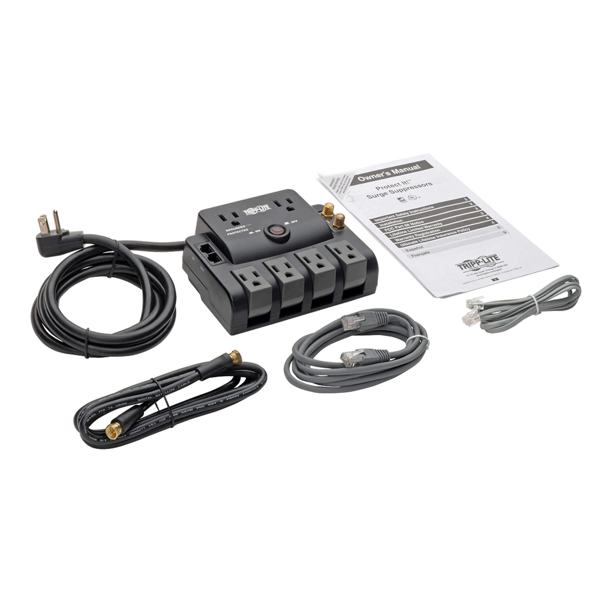 Surge Protector, 6 Outlet, 4 Rotating, 1440 Joules, Coax | Eaton