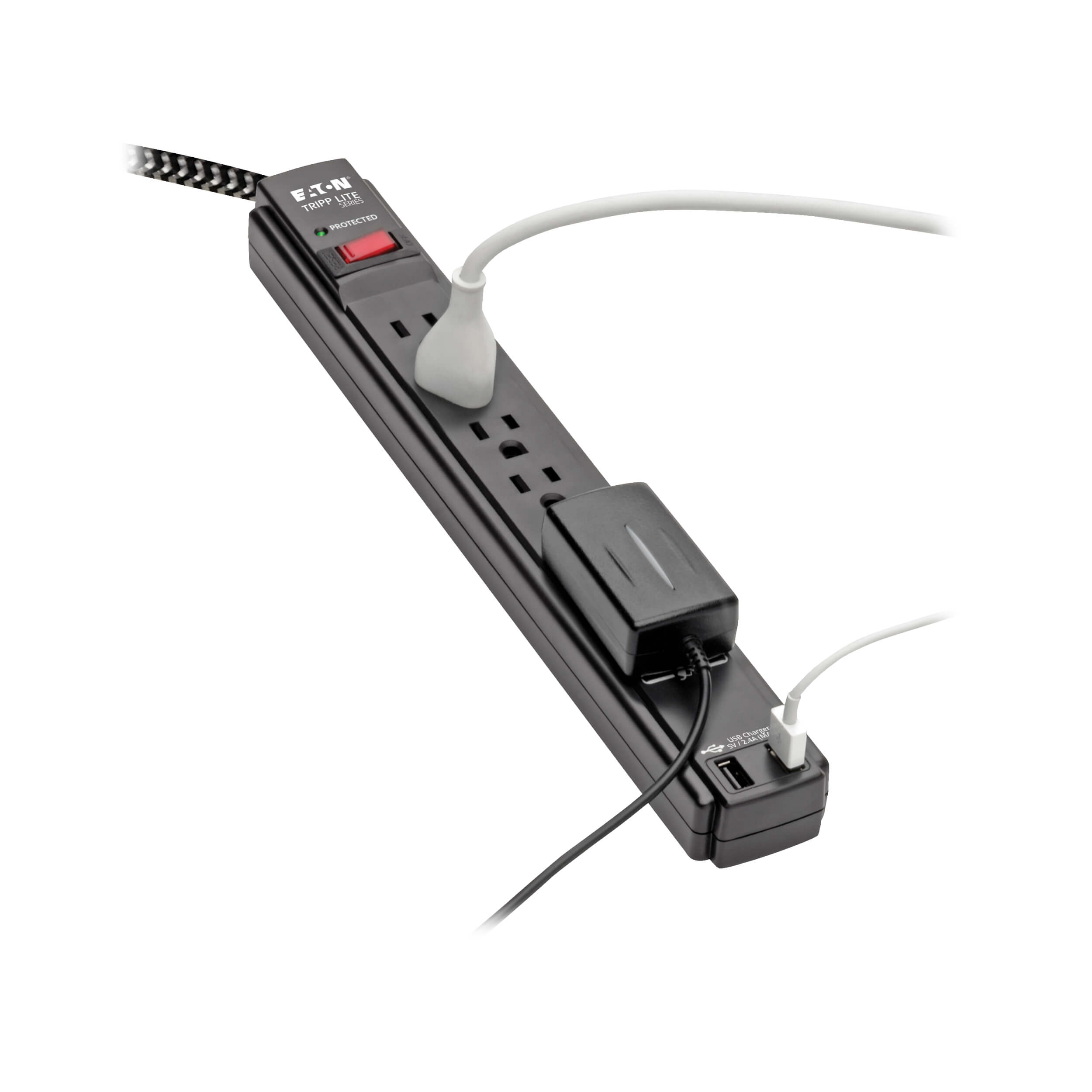 Surge Protector, 6 Outlet, 2 USB, 10-ft Cord, Antimicrobial | Eaton