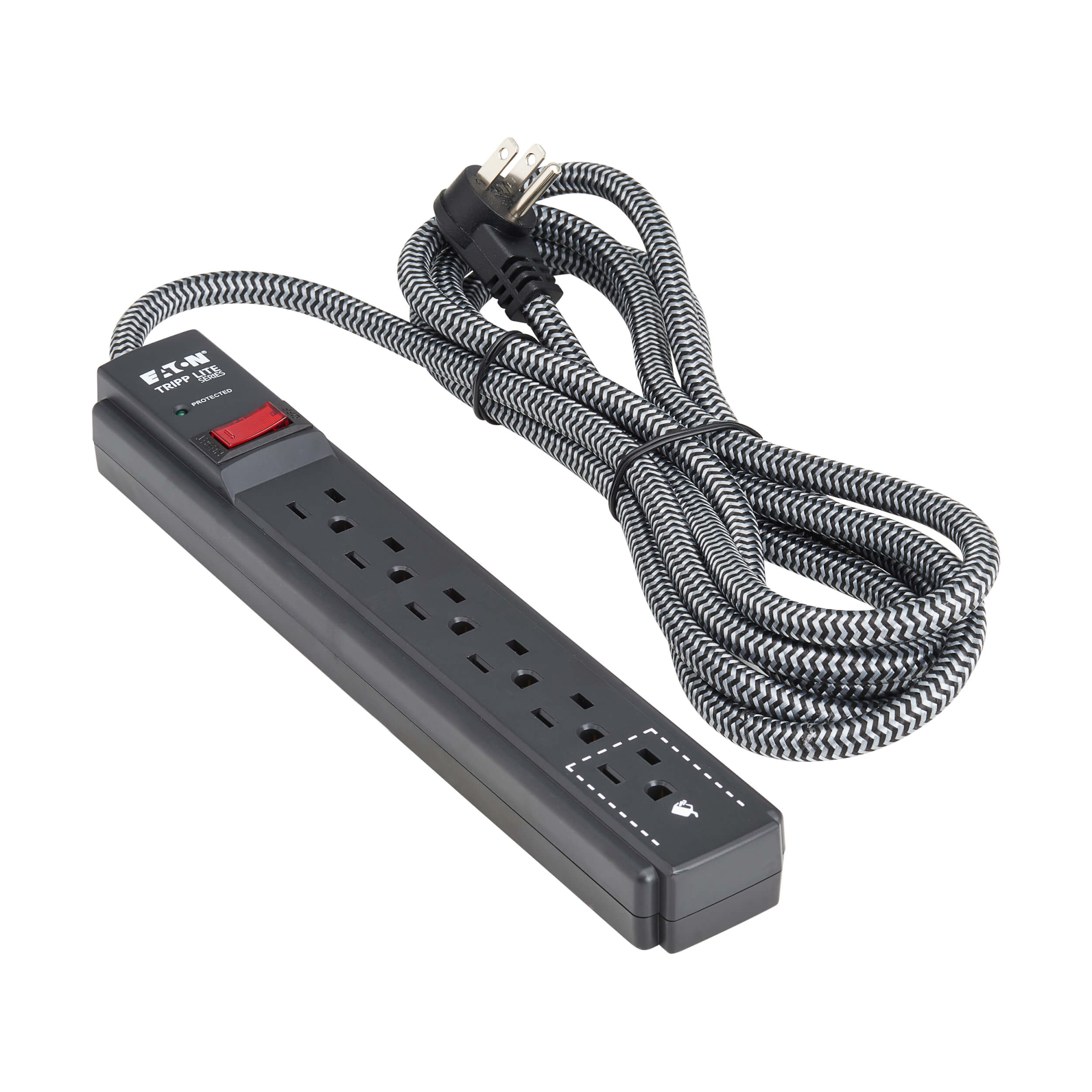 Surge Protector, 6 Outlet, 1200 Joules, 10ft Cord, Black | Eaton