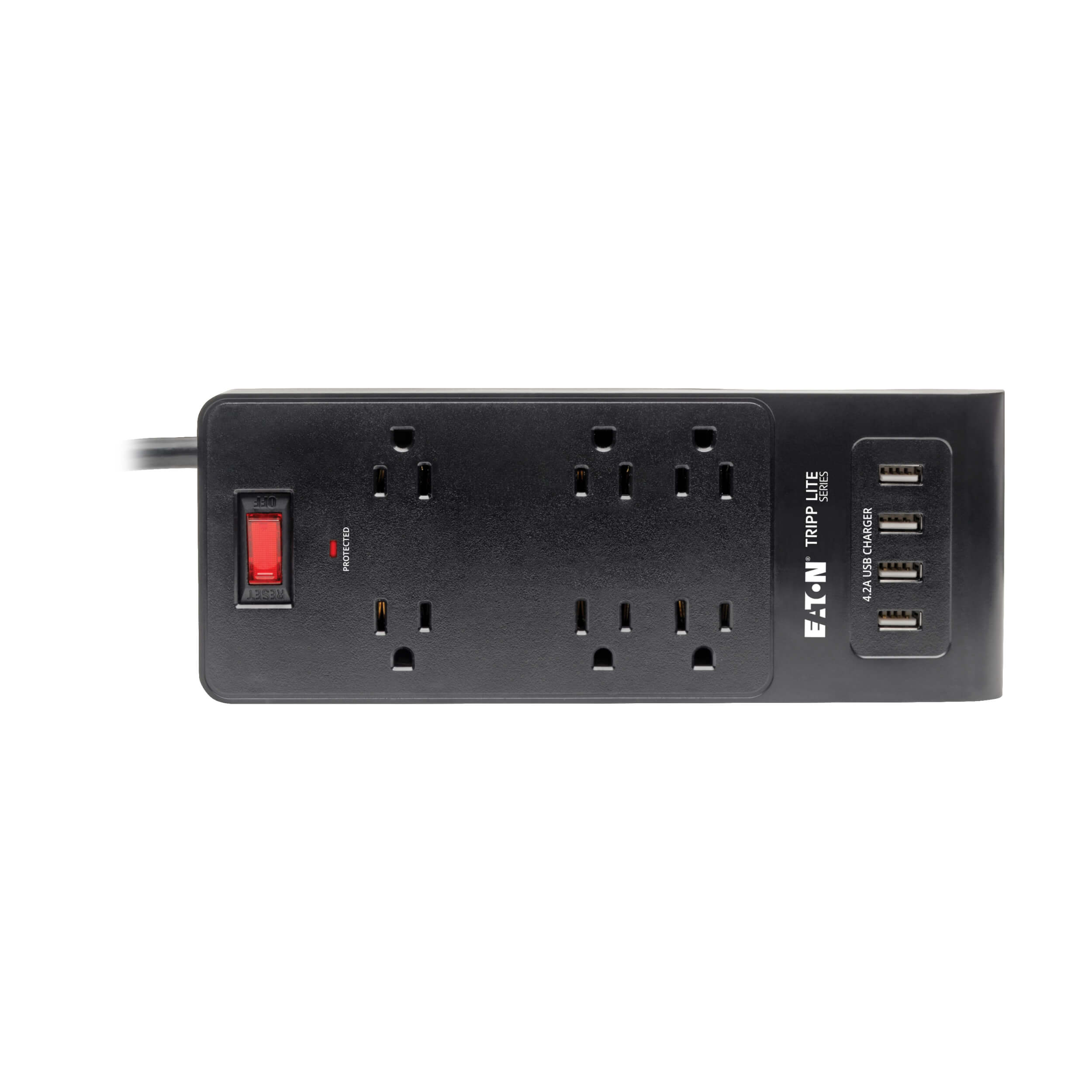 6 Outlet Surge Protector, 4 USB Ports, 6-ft Cord, Black | Eaton