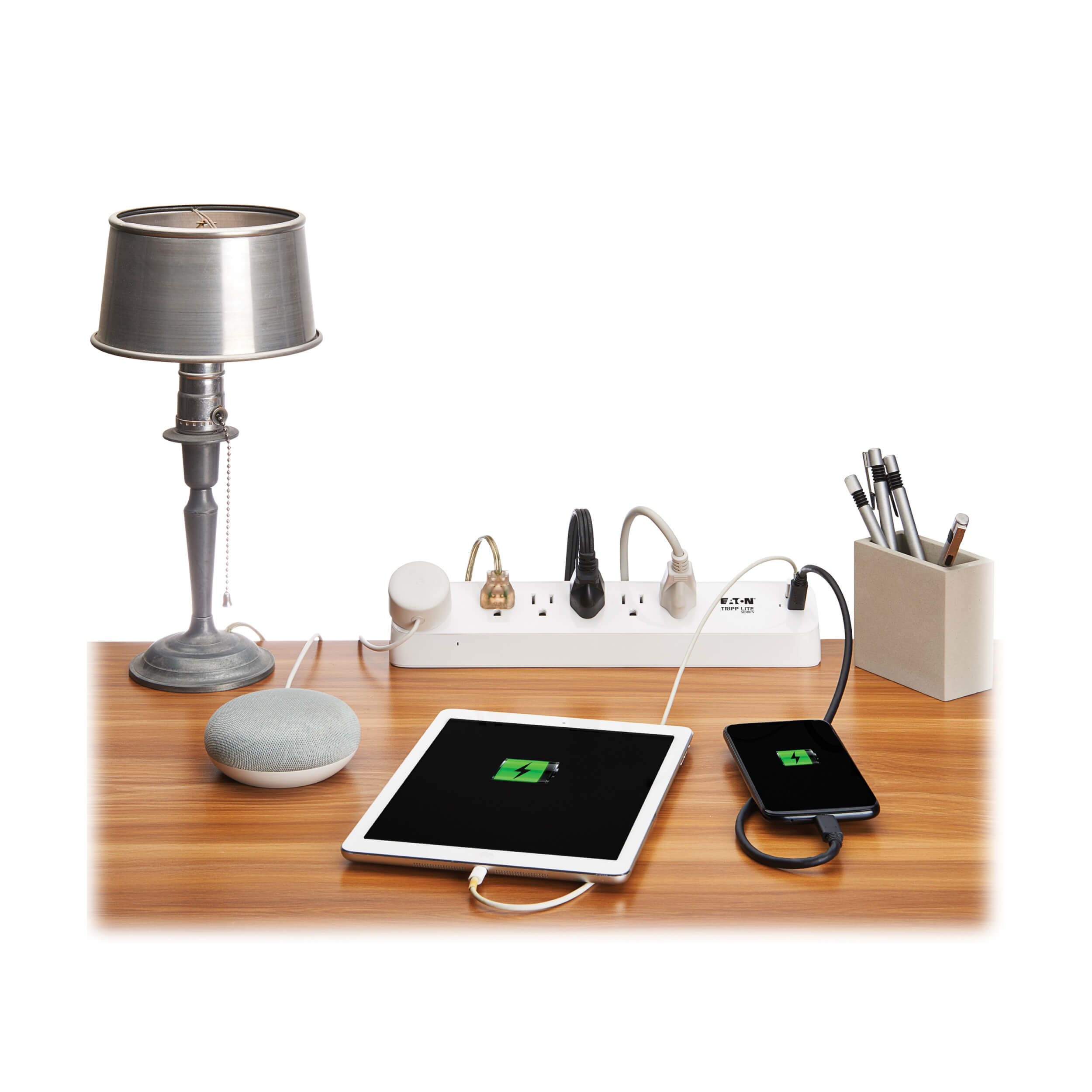 Desk Clamp Surge Protector, 6 Outlet, 2 USB Ports, 6ft Cord, White | Eaton