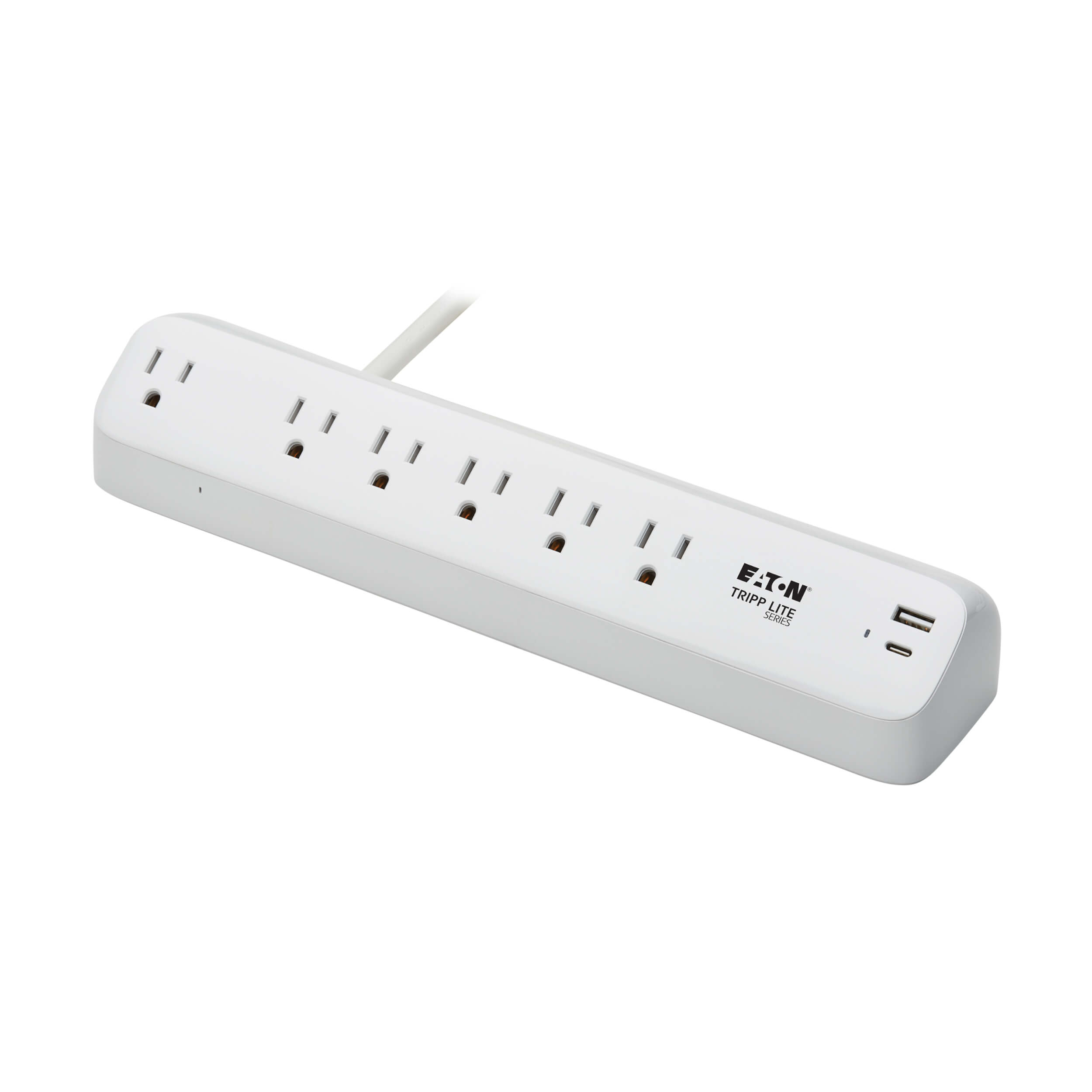 Desk Clamp Surge Protector, 6 Outlet, 2 USB Ports, 6ft Cord, White | Eaton