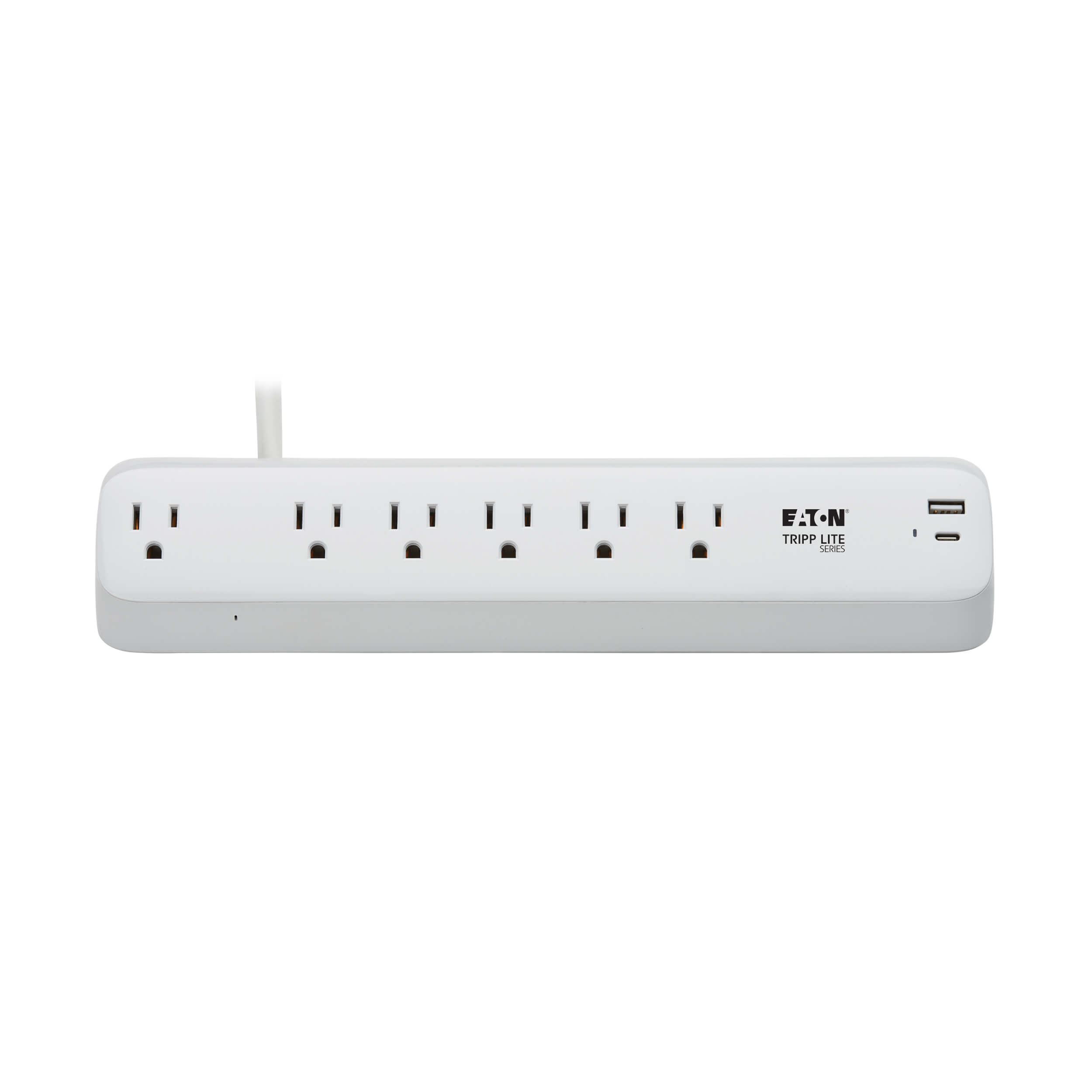 Desk Clamp Surge Protector, 6 Outlet, 2 USB Ports, 6ft Cord, White | Eaton