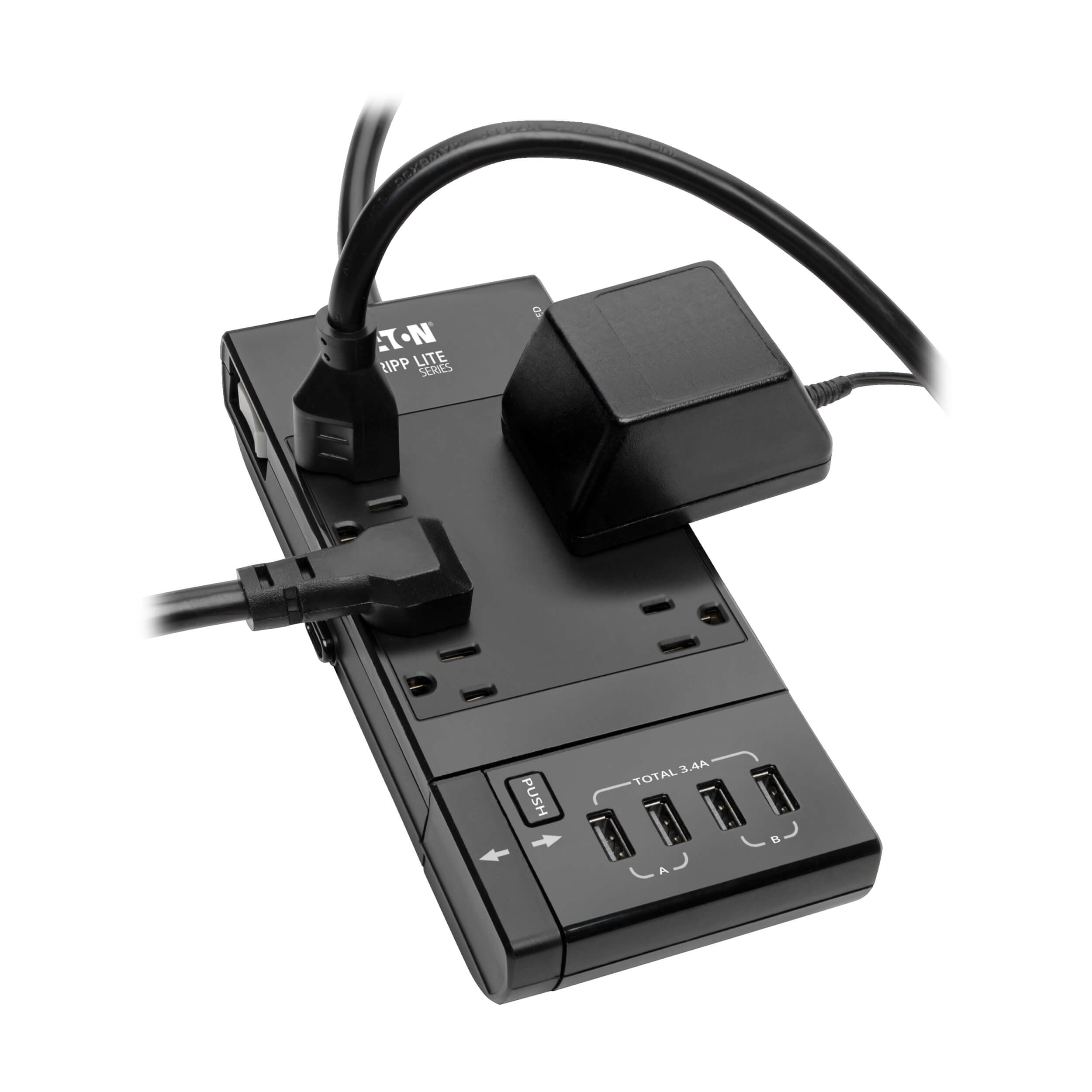 Surge Protector, 6 Outlet, Retractable USB, Antimicrobial | Eaton