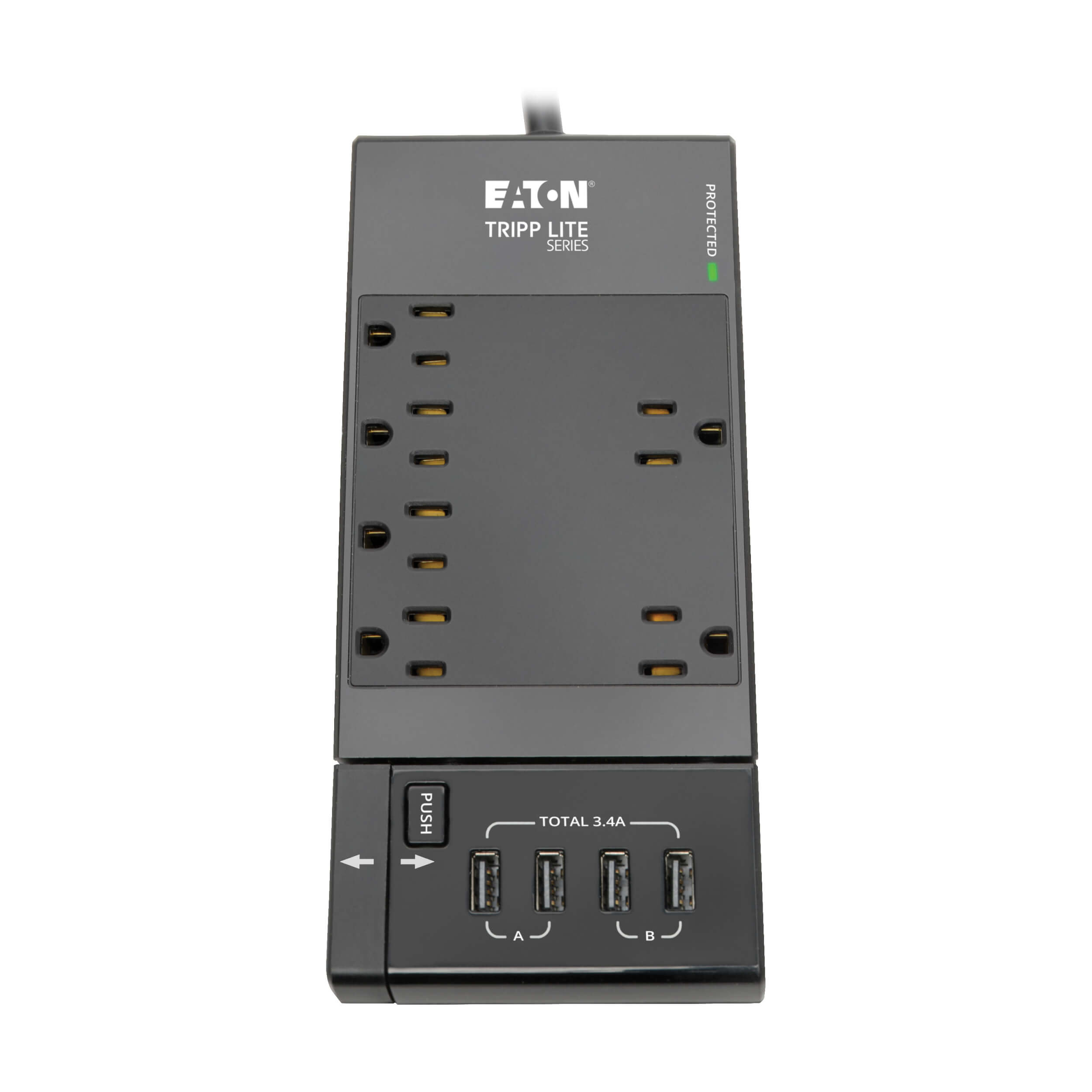Surge Protector, 6 Outlet, Retractable USB, Antimicrobial | Eaton