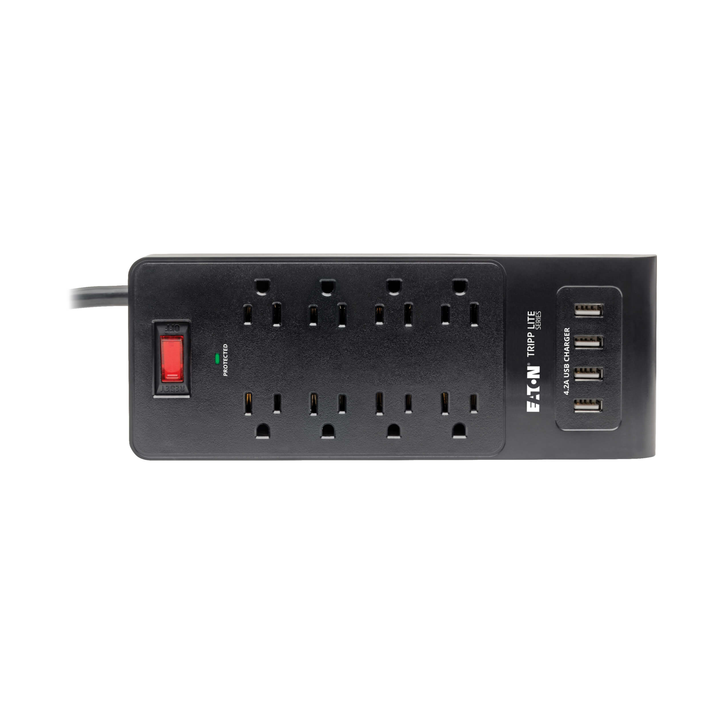 8 Outlet Surge Protector, 4 USB Ports, 6-ft Cord, Black | Eaton