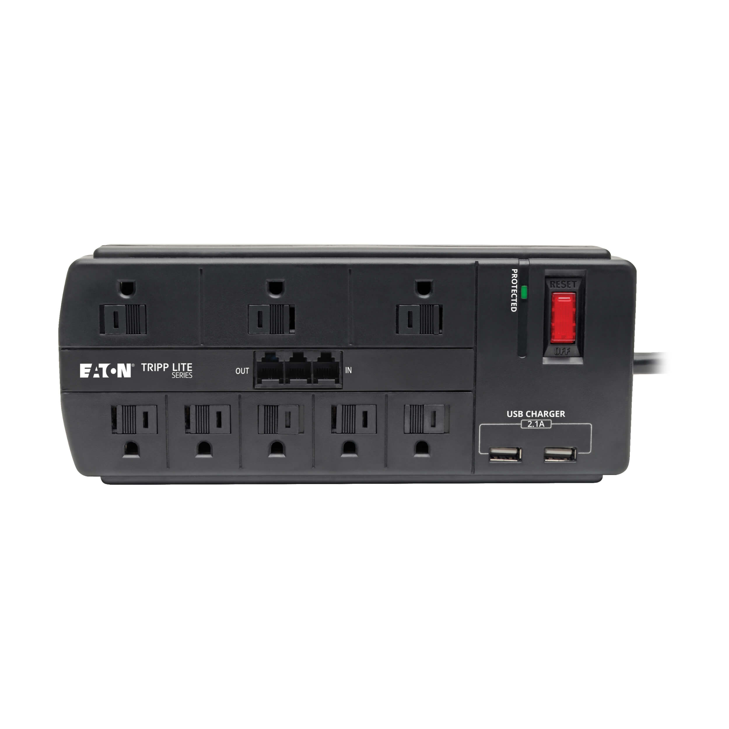 8 Outlet Surge Protector, 2 USB Ports, 8-ft Cord, Tel Protection | Eaton