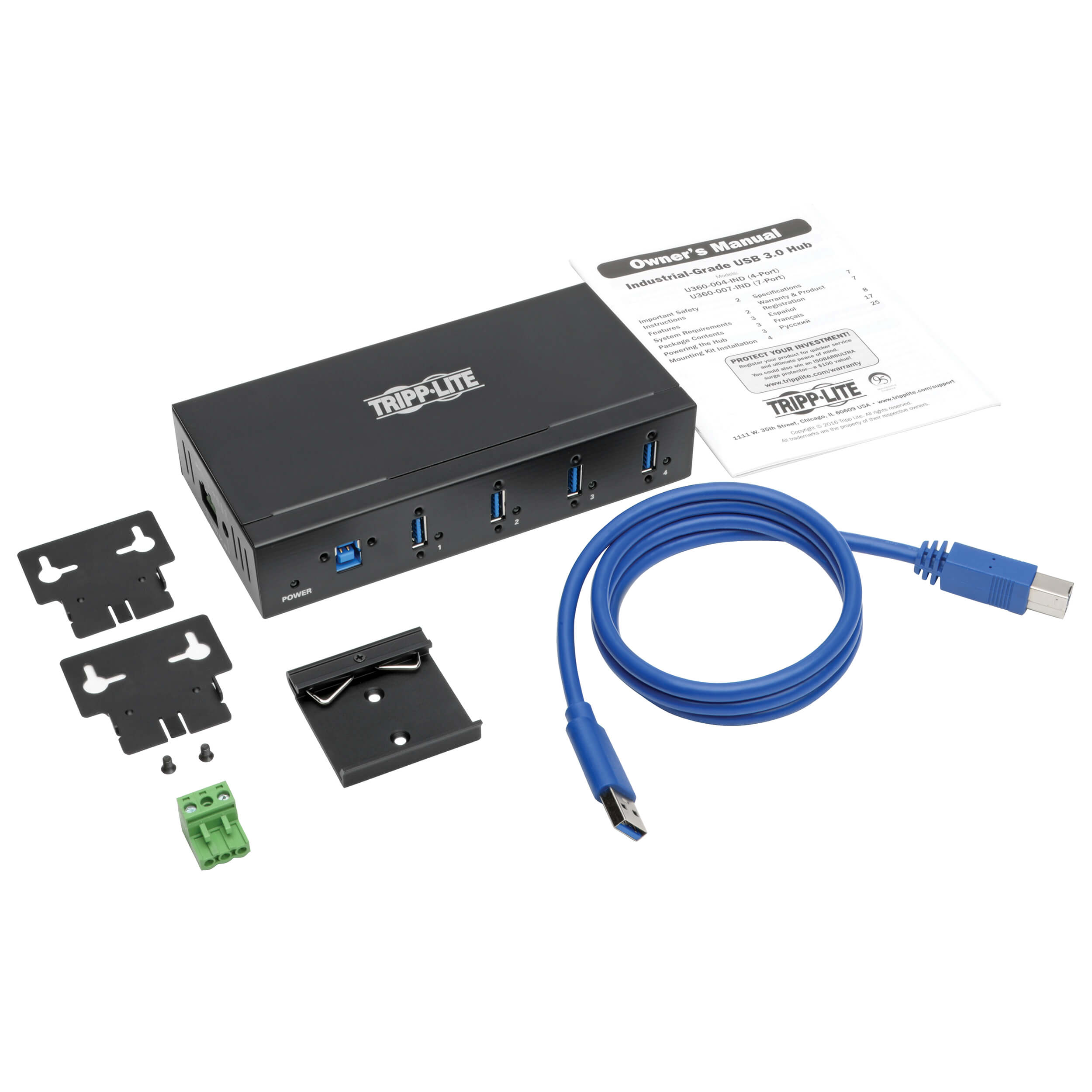 4-Port Industrial-Grade USB 3.0 SuperSpeed Hub 20 kV, Metal | Eaton