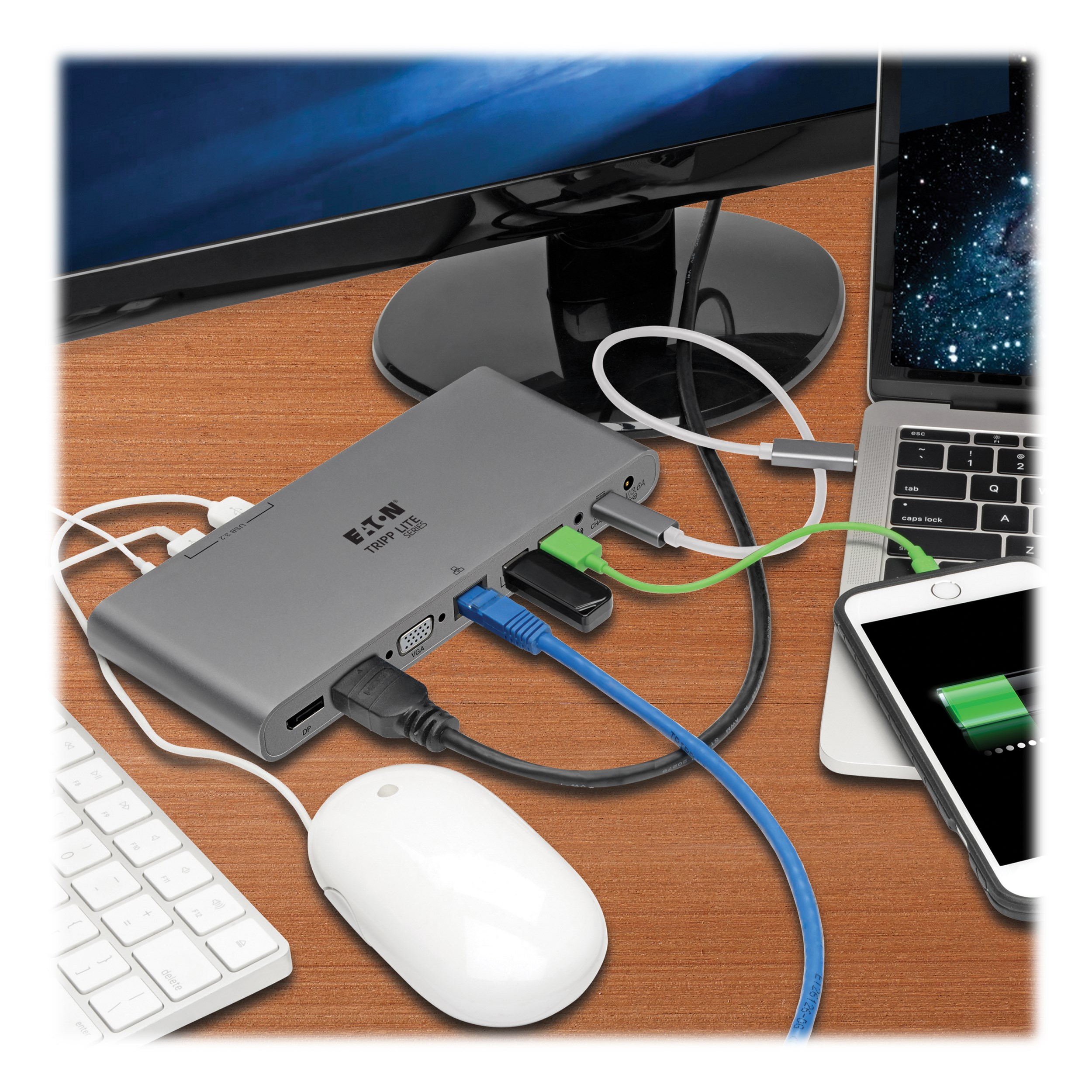 USB-C Dock, Triple Monitor, HDMI, DisplayPort, Charging, EU/UK Power ...