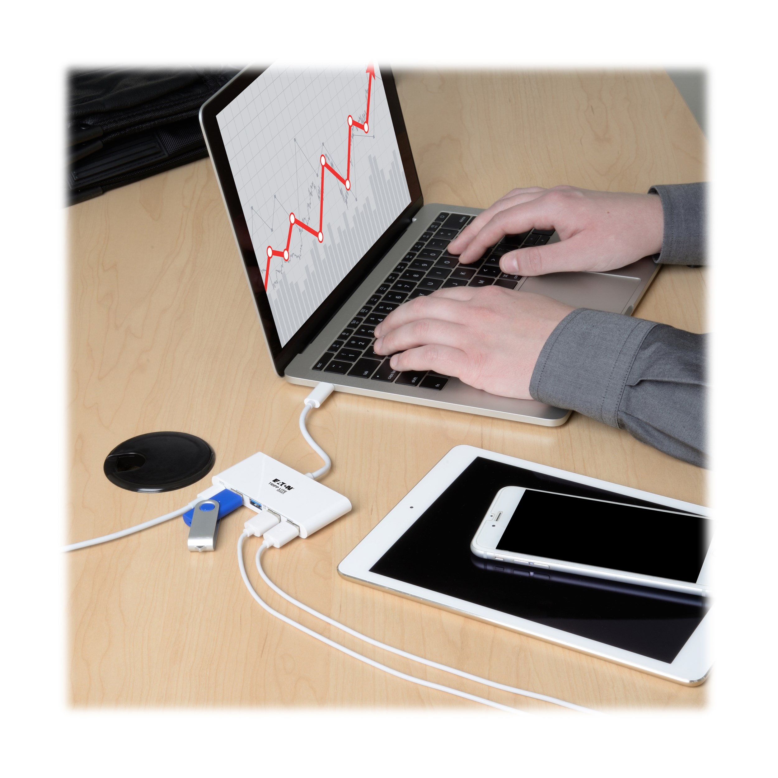 4-Port USB-C Hub, Power Delivery, USB-C to 4x USB-A, USB 3.0 | Eaton