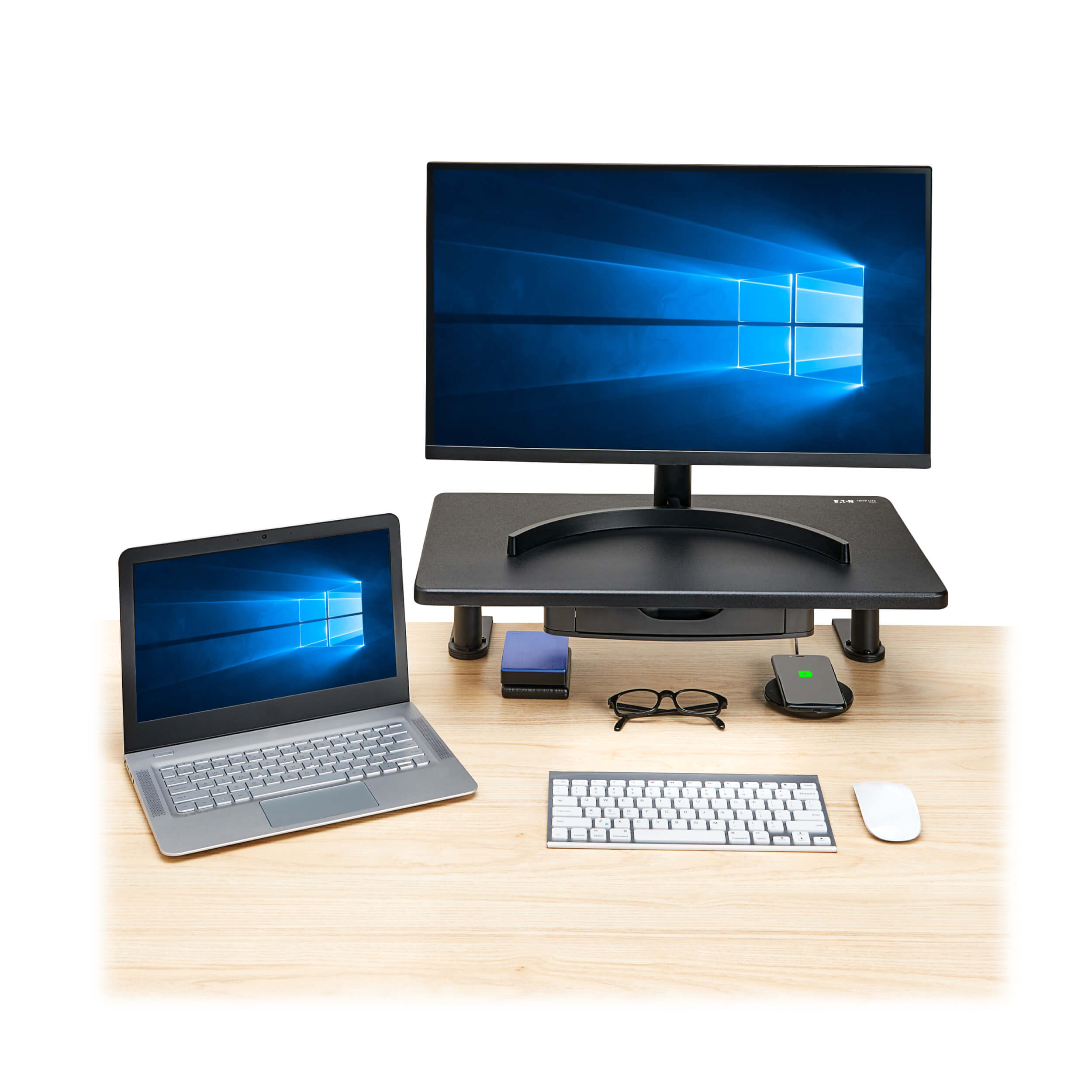 Desk clamp monitor riser with drawer, 24-inch, TAA | Eaton