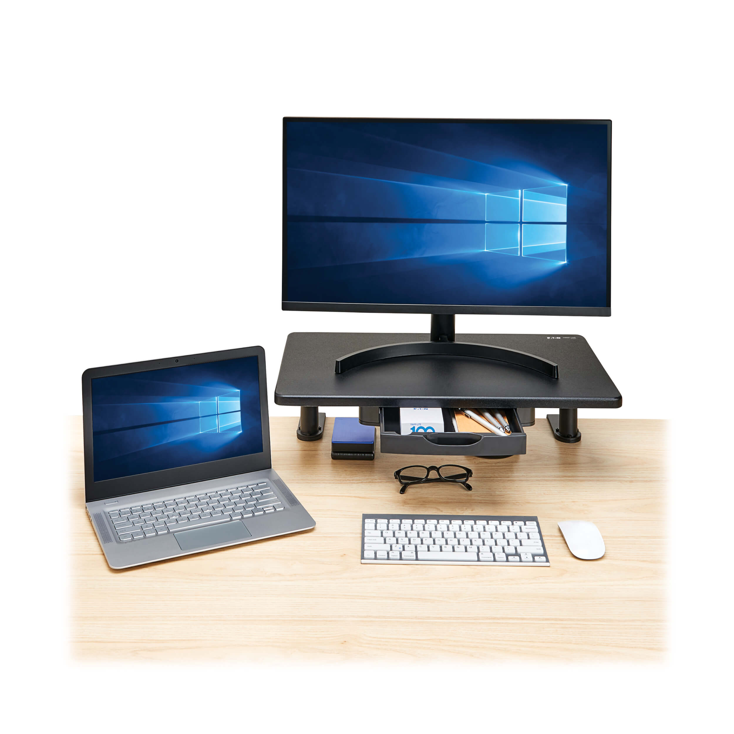 Desk clamp monitor riser with drawer, 24-inch, TAA | Eaton