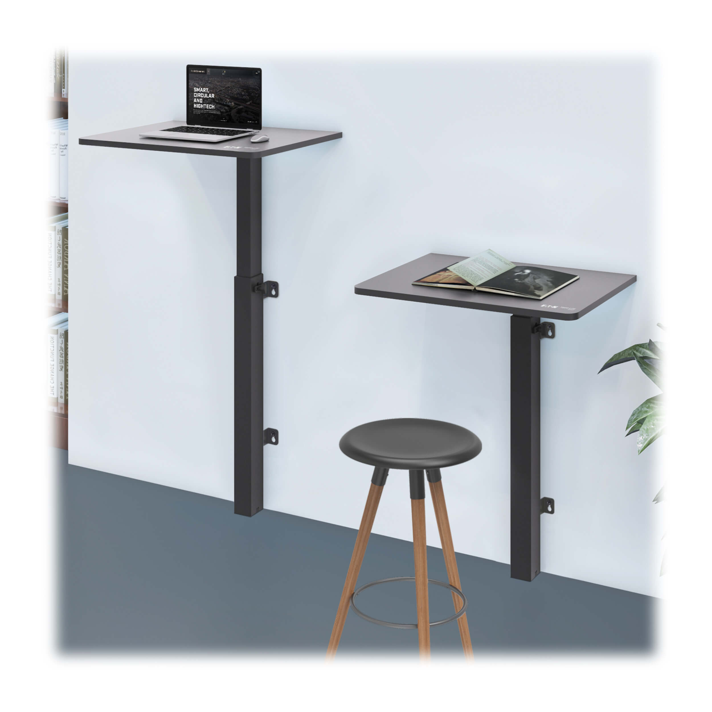 Adjustable Wall-Mount Work Surface, Antimicrobial Coating, Black | Eaton