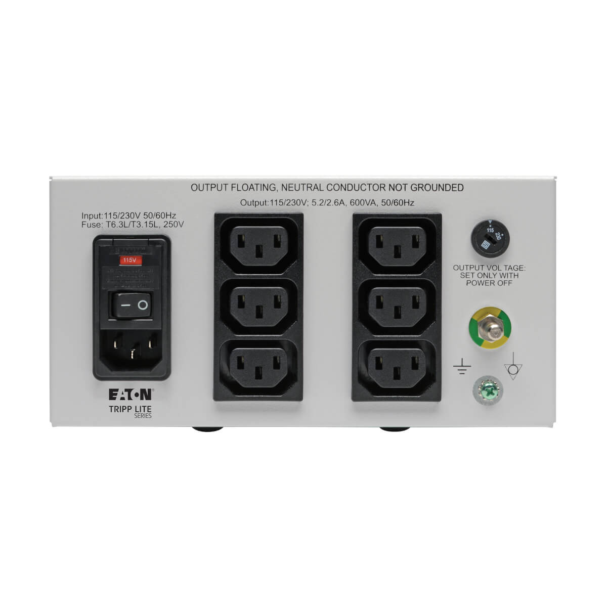 Hospital-Grade Isolation Transformer, 600W, 6 Outlet, C14/C13 | Eaton