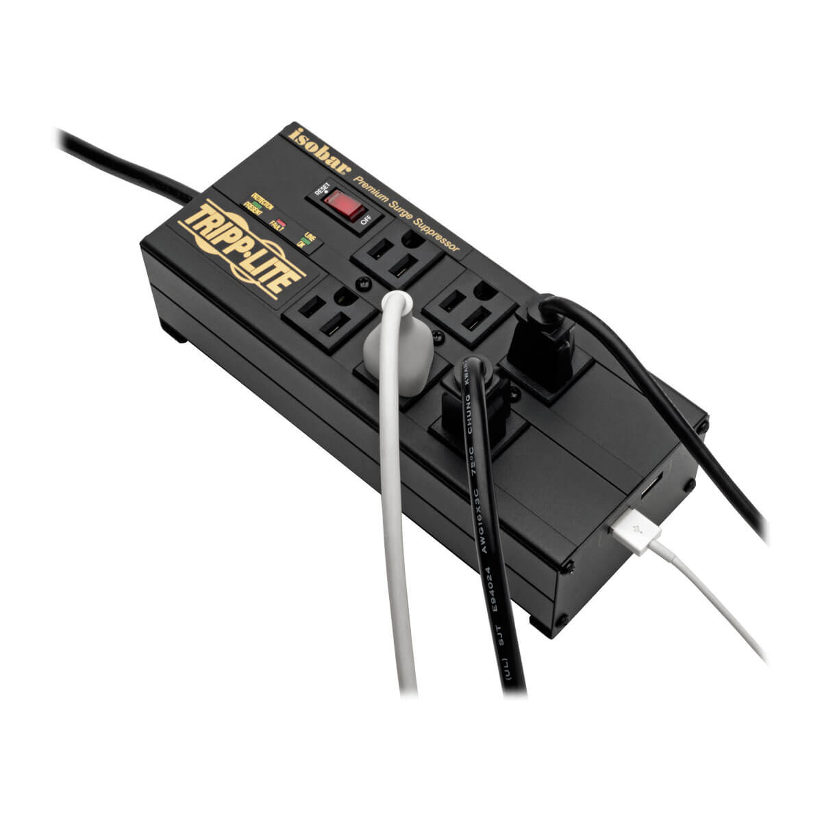 Isobar Surge Protector, 6 Outlet, 2 USB Ports, Right Angle Plug | Eaton