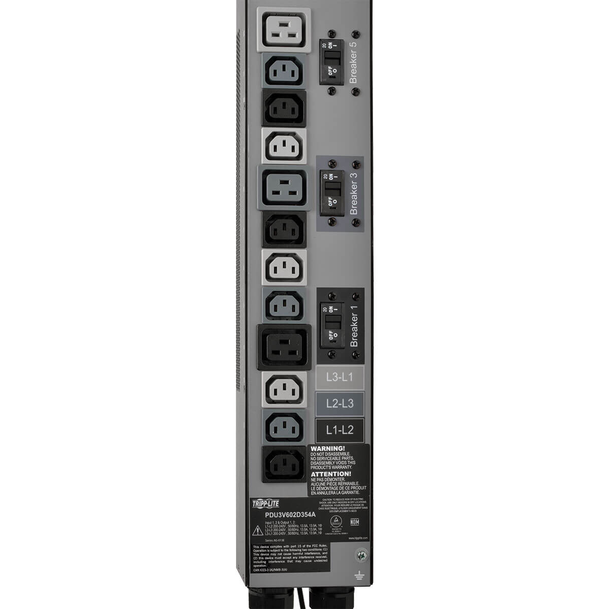 17.3kW 3-Phase Vertical PDU Strip, 208V Outlets (42 C13 & 12 C19), 0U ...