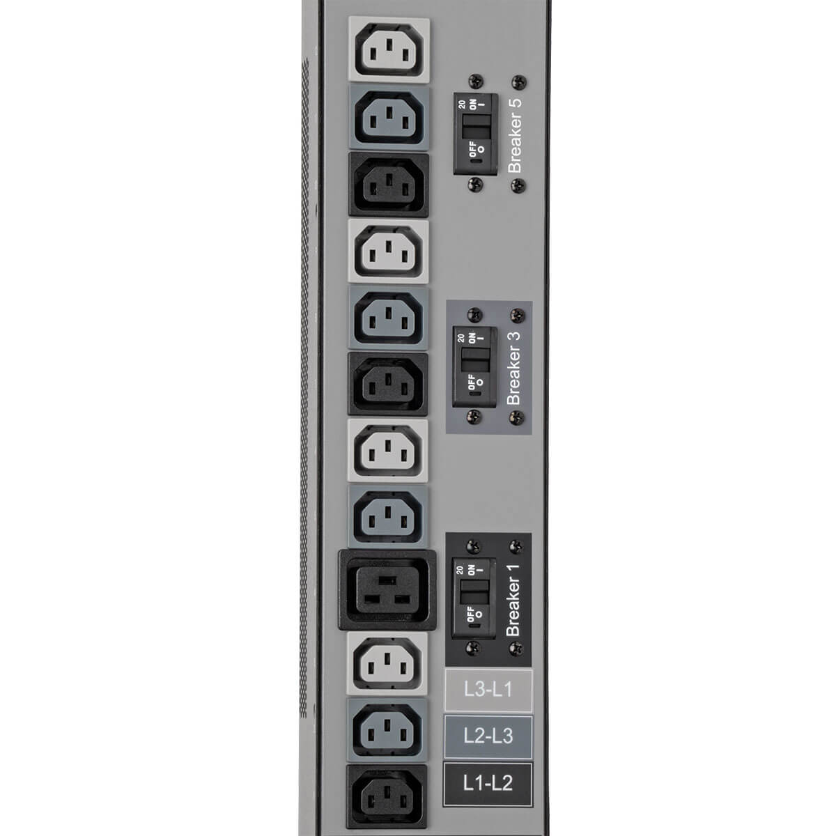 17.3kW 3-Phase Vertical PDU Strip, 208V Outlets (48 C13 & 6 C19), 0U ...