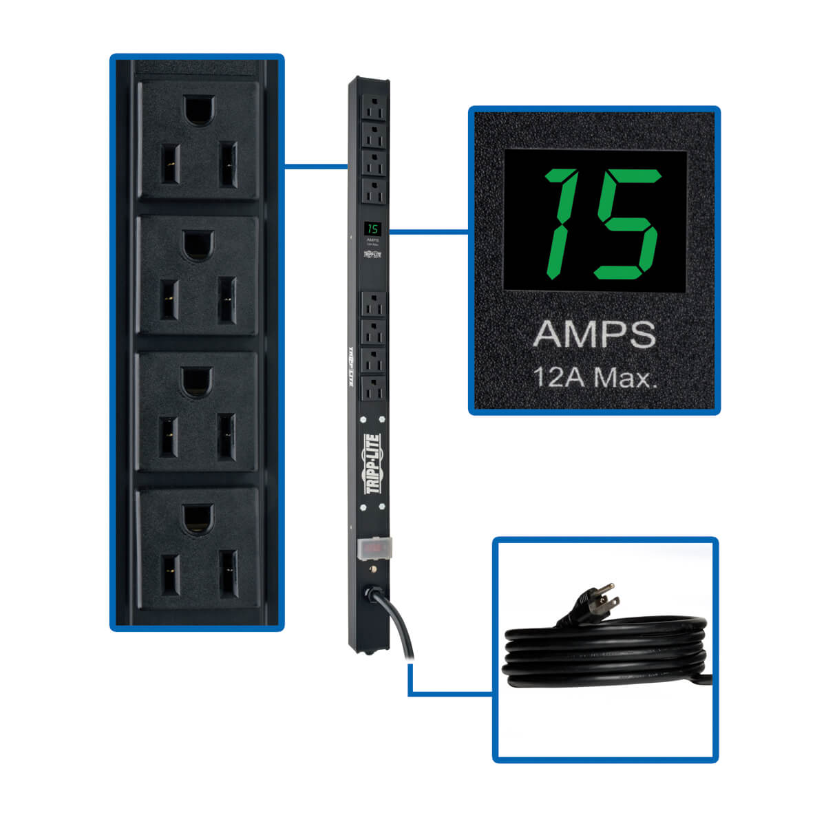 Single-Phase Metered PDU 120V, 8 5-15R Outlets, 15-ft Cord, Vertical | Eaton