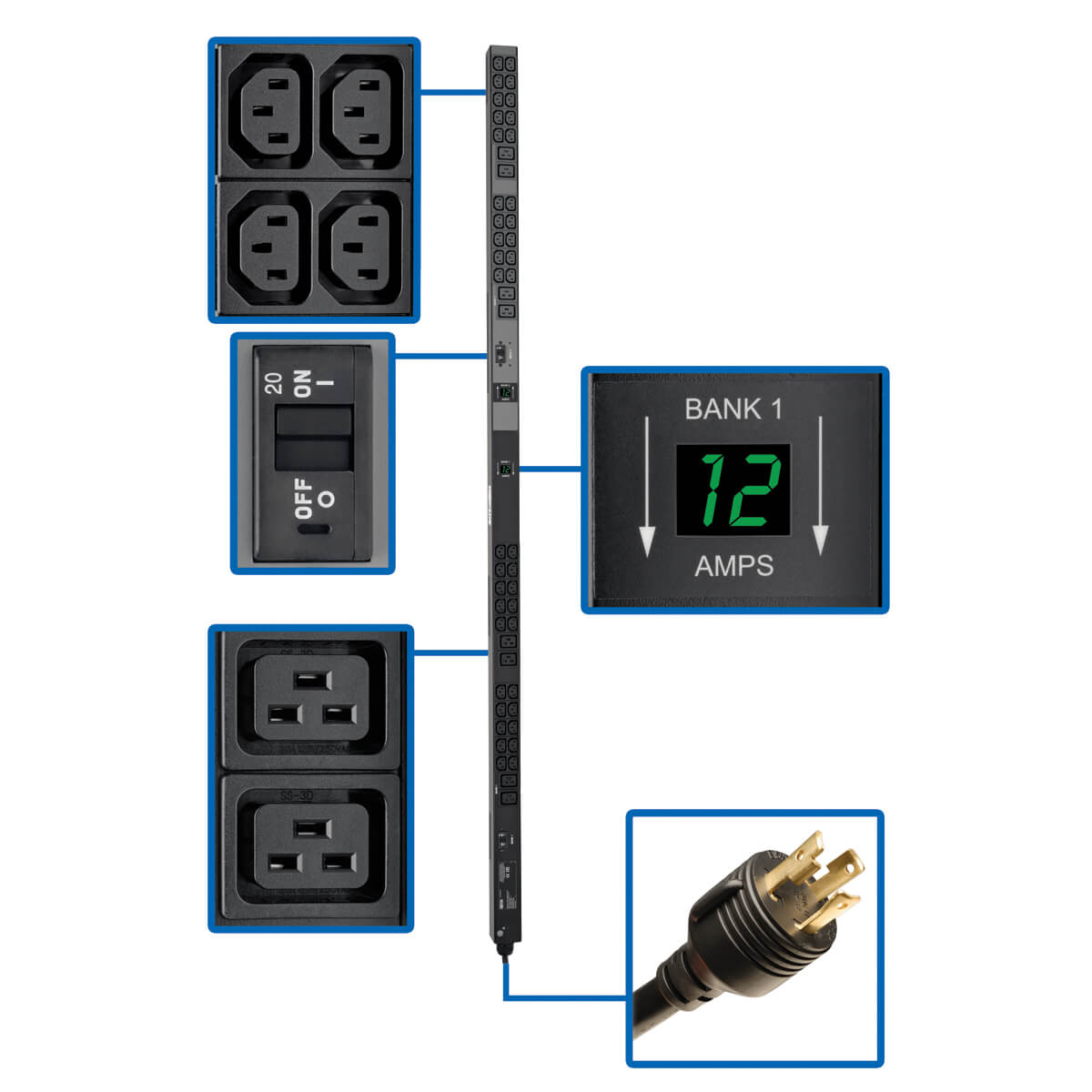 5.8kW Single-Phase Metered PDU, 200-240V Outlets (8 C19 and 40 C13), L6-30P, 10 ft.Cord, 0U, 70 ...