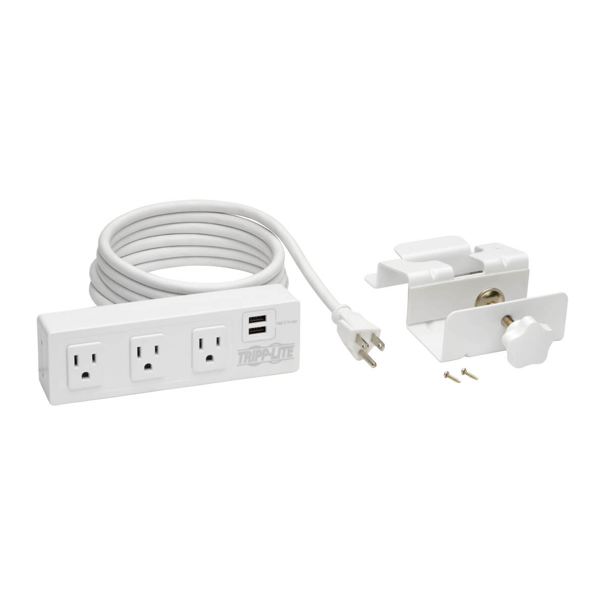 Desk Clamp Surge Protector, 3 Outlet, 2 USB Ports, 10-ft Cord | Eaton