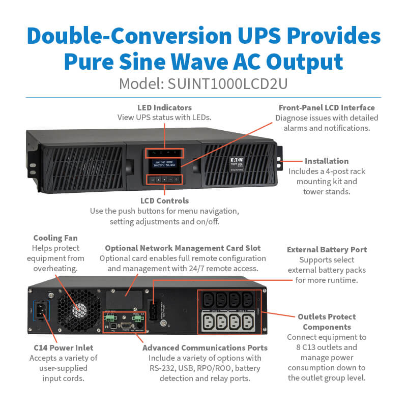 On-Line Double-Conversion UPS System, 208/230V 1000VA 900W, 2U | Eaton
